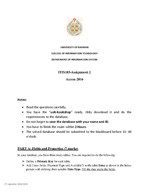 ITIS103 Exercises - UOB MS Access – Exercises ITIS Amna Khalifa & Hajar ...