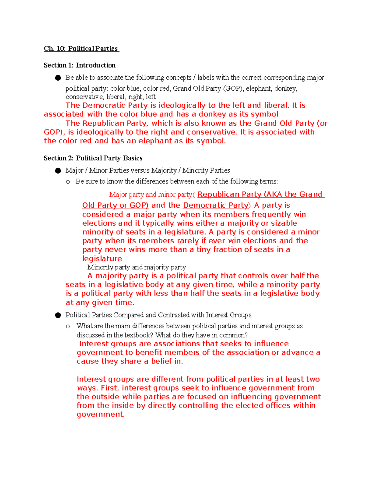 Chapter 10 - Summary American Government - Ch. 10: Political Parties ...
