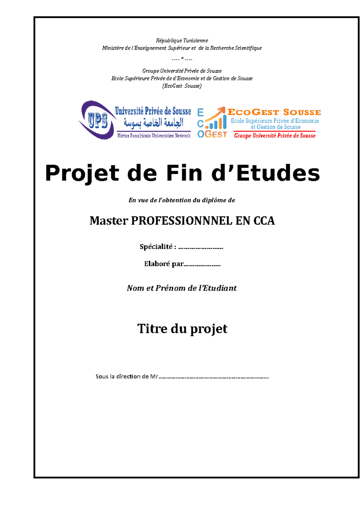 Guide de Rédaction de Rapport d'un projet de fin d'étude - République Tunisienne Ministère de ...