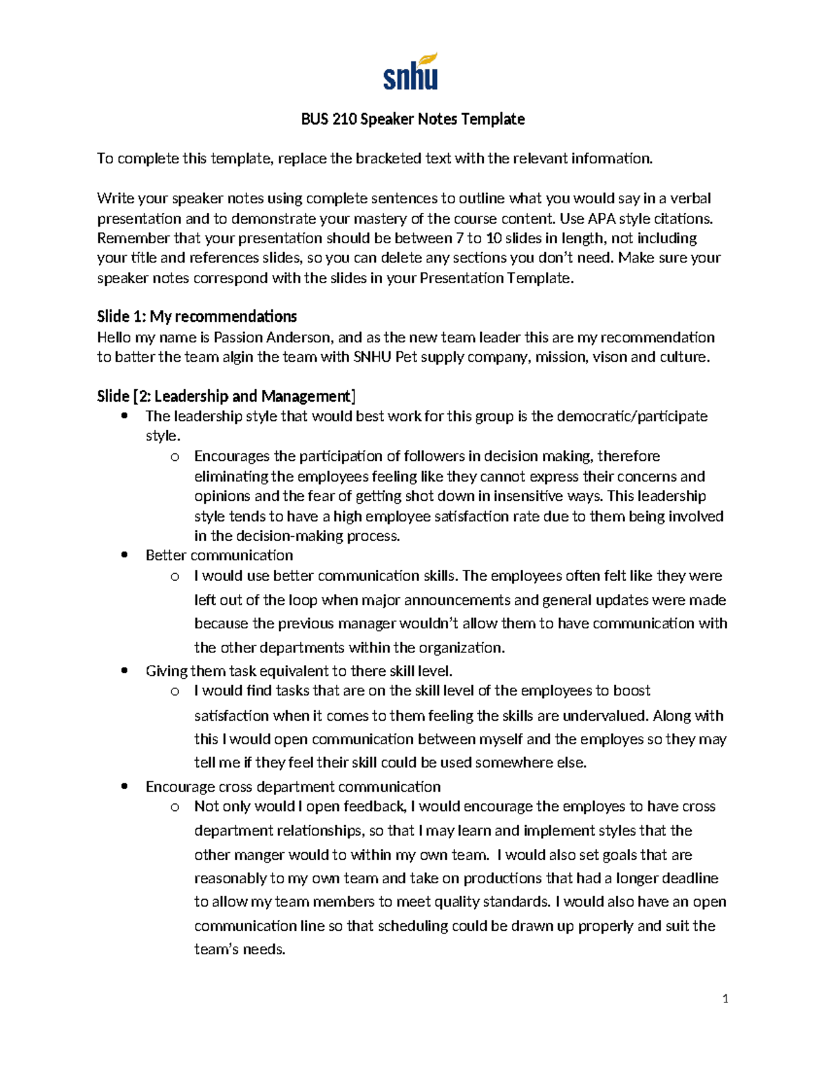 BUS 210 Speaker Notes Template - BUS 210 Speaker Notes Template To ...