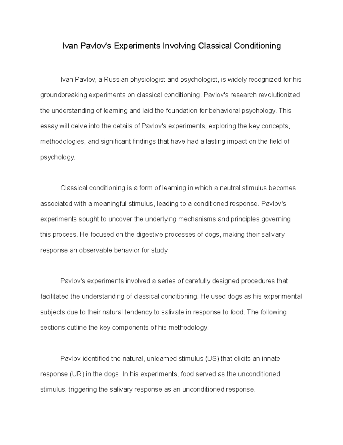 Ivan Pavlov's Experiments Involving Classical Conditioning - Pavlov's ...