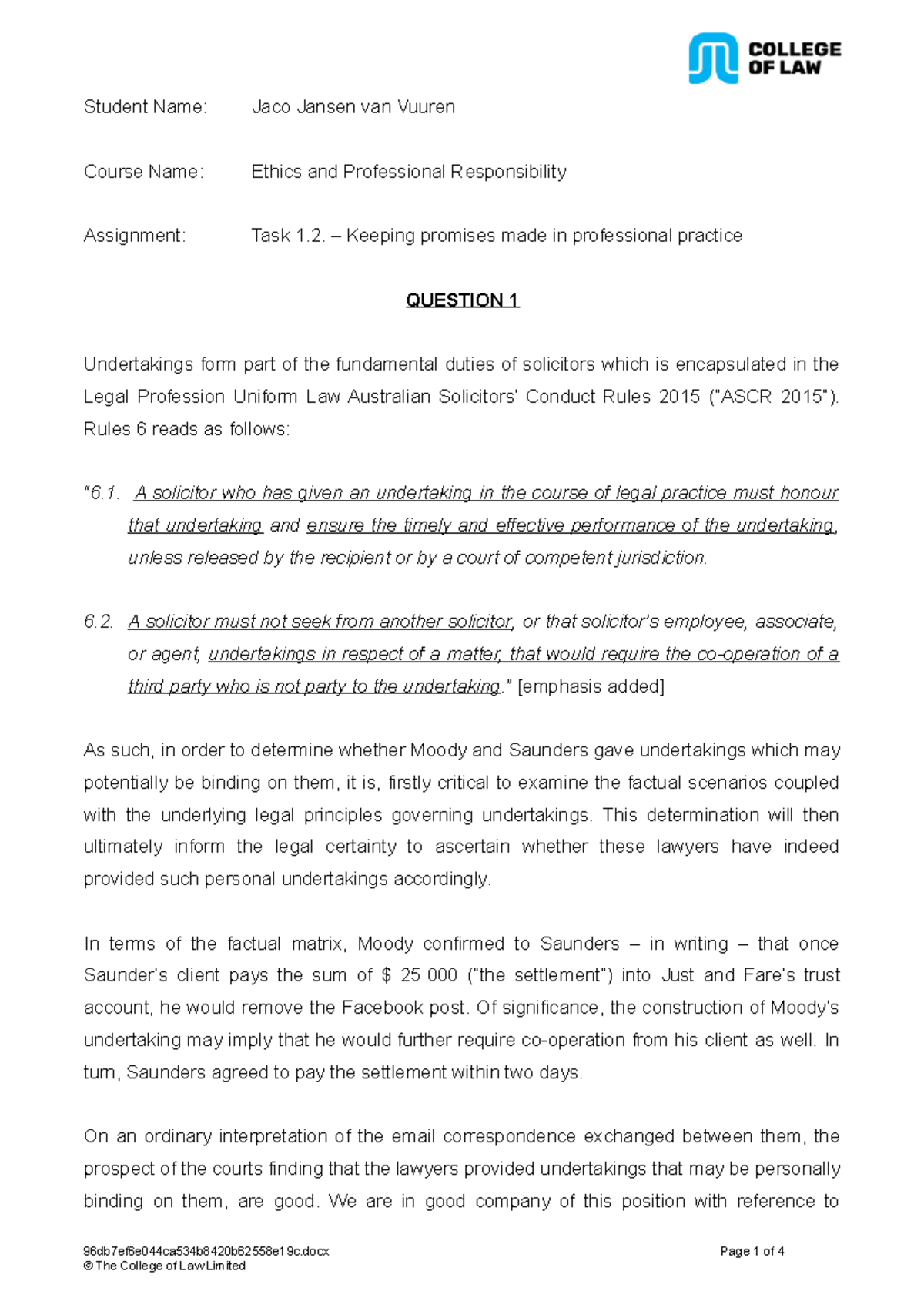 Keeping promises in professional practice - Studocu