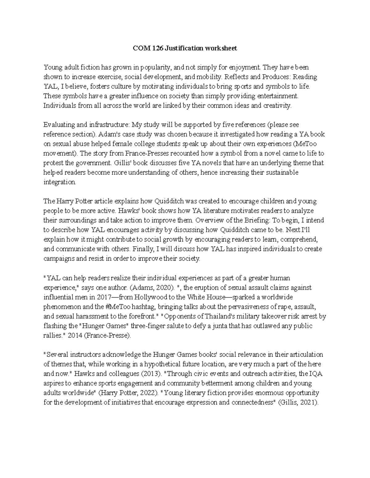 COM 126 Justification worksheet - COM 126 Justification worksheet Young ...