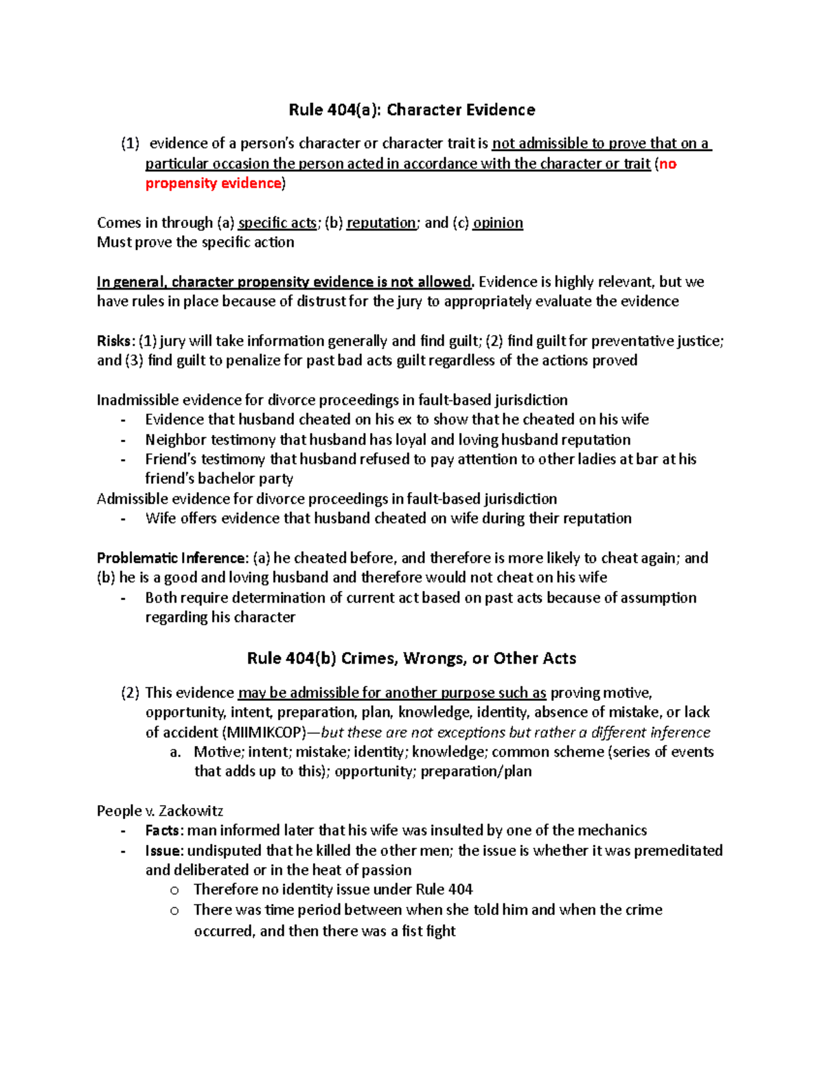 Evidence (9:3) - Rule 404(a): Character Evidence (1) evidence of a ...