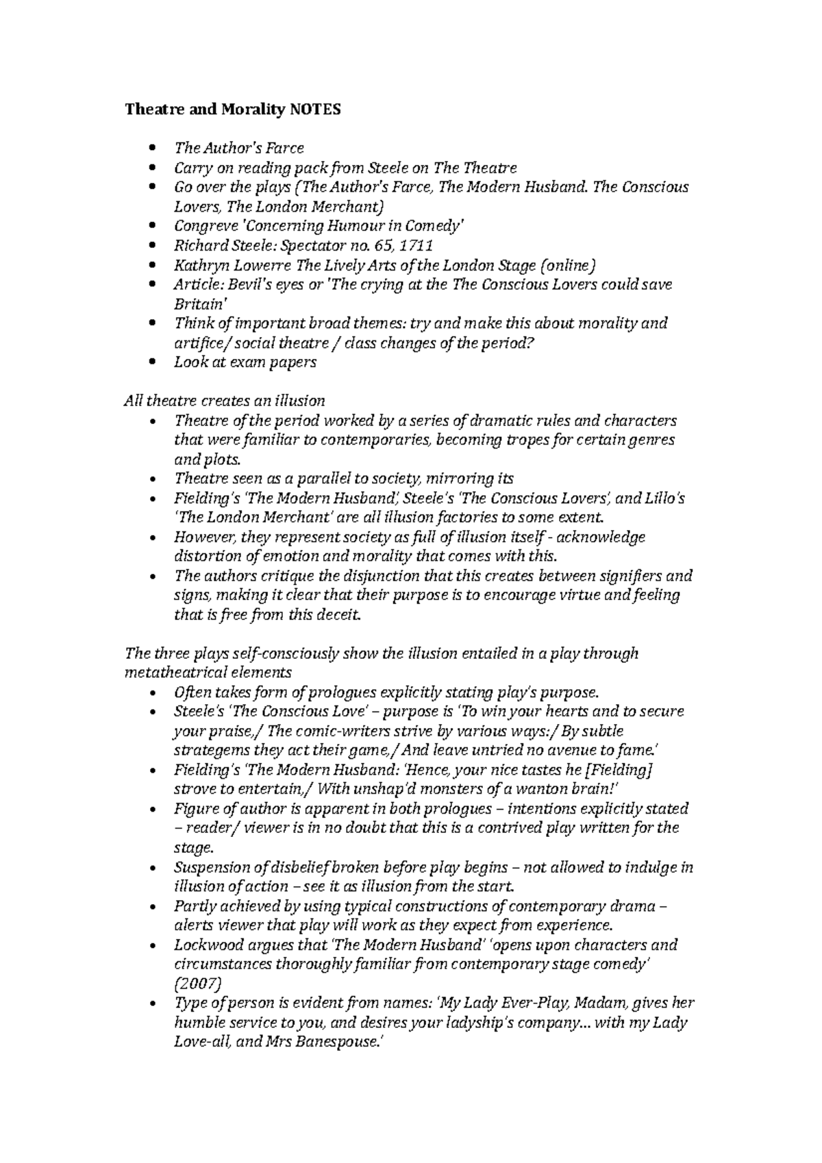 Theatre and Morality Notes - Theatre and Morality NOTES The Author's ...
