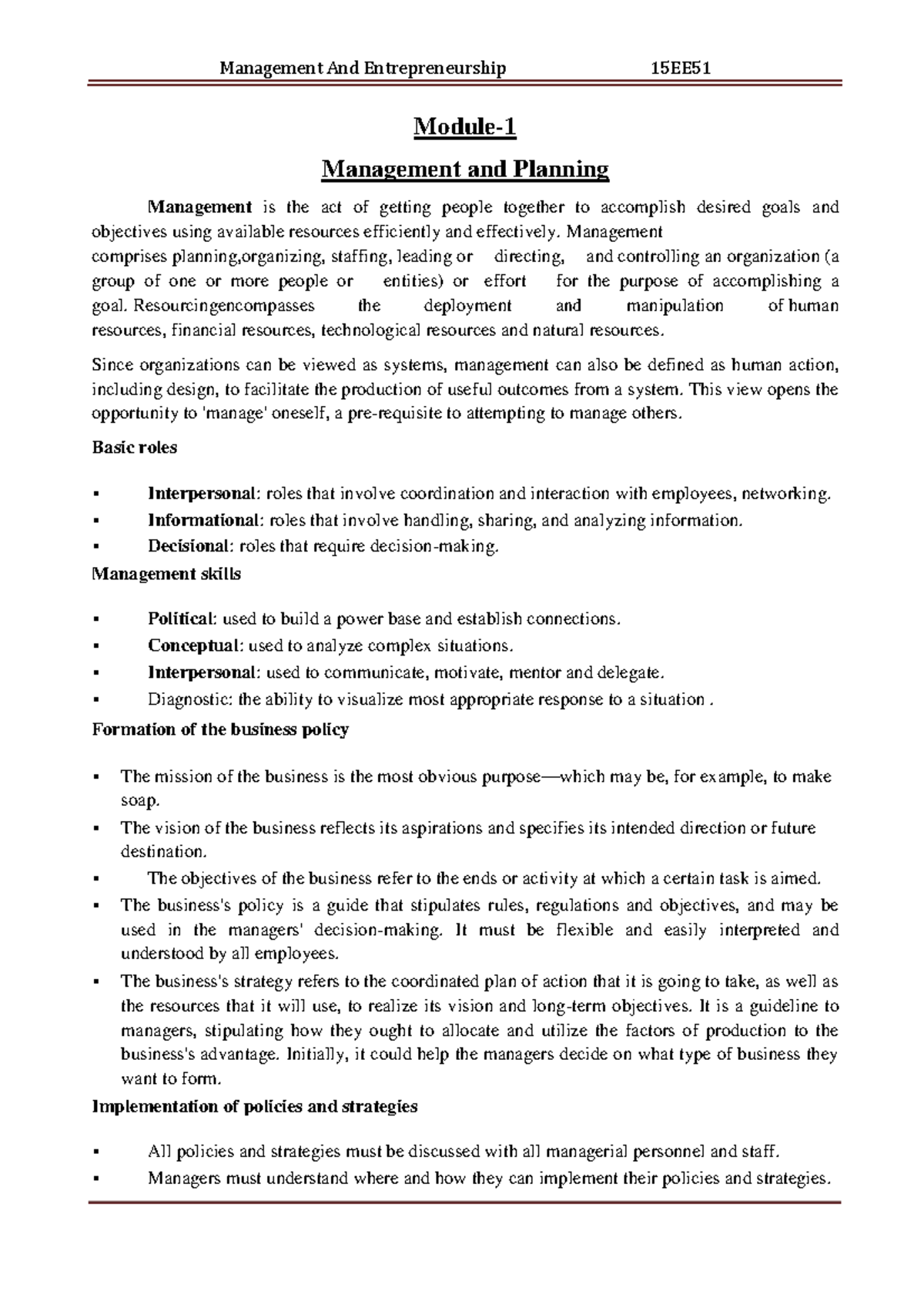 Fundamentals of Management Module-1 - Module- Management and Planning ...