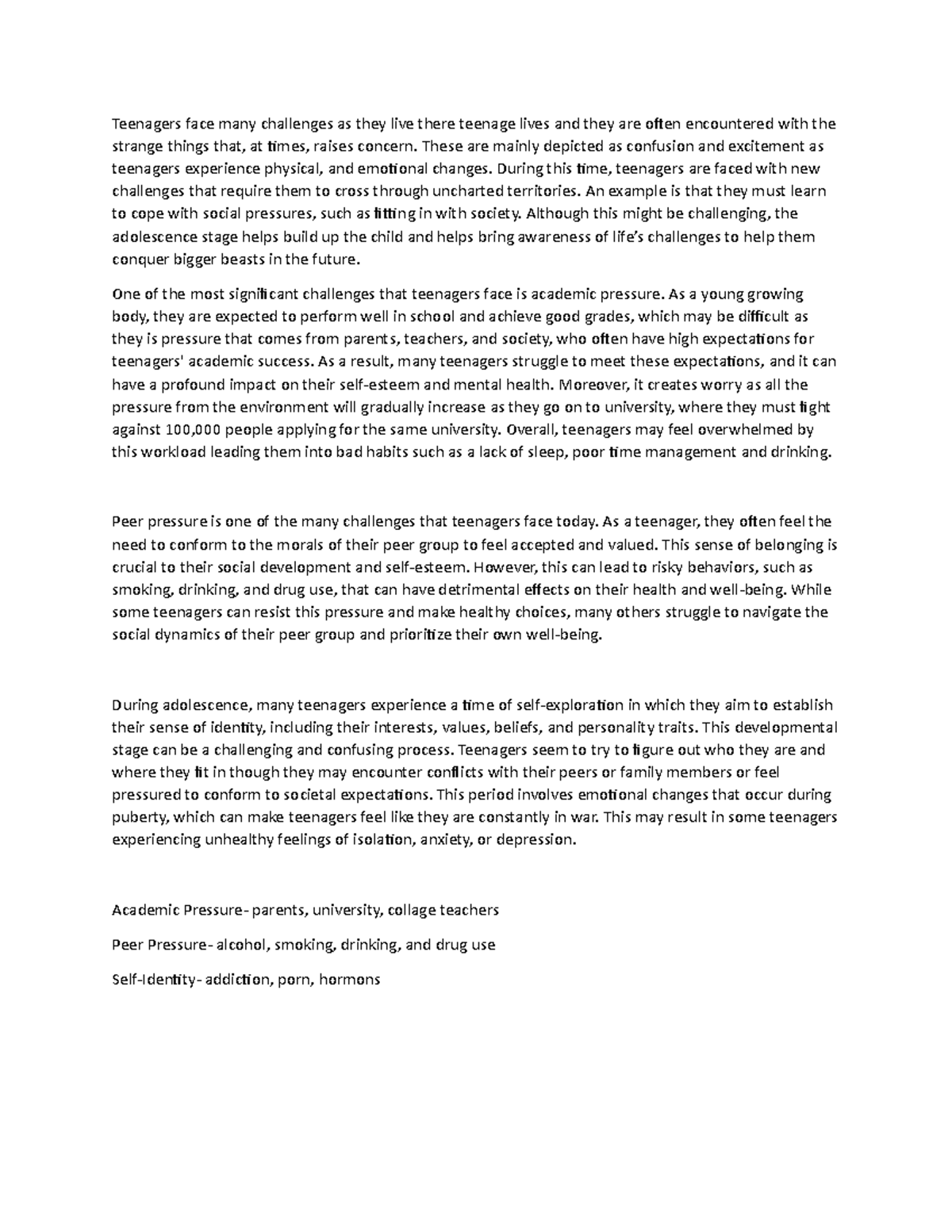 Essay on teenagers - pls dont read this - Teenagers face many ...