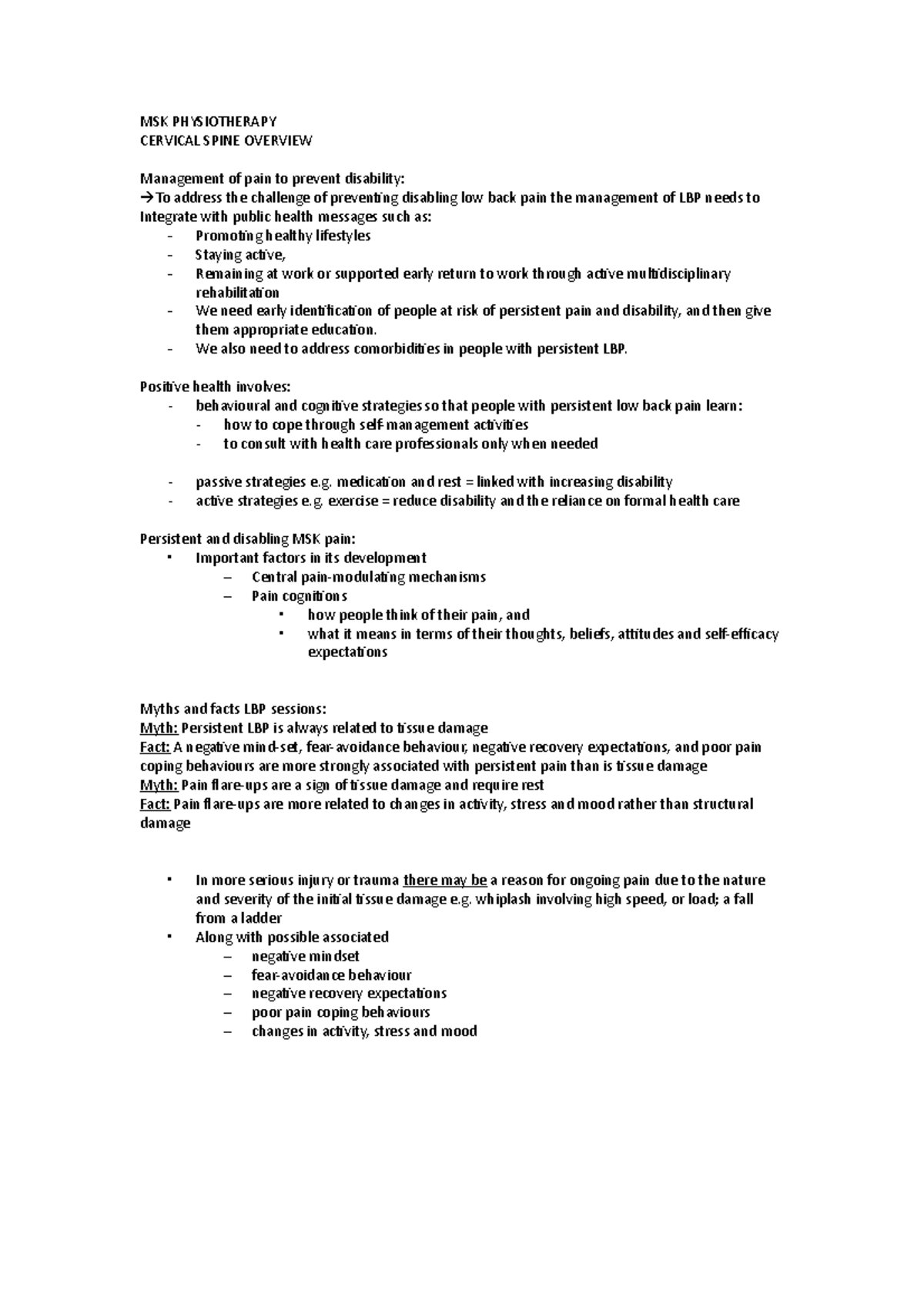 MSK Physiotherapy Cervical Spine Overview - MSK PHYSIOTHERAPY CERVICAL ...