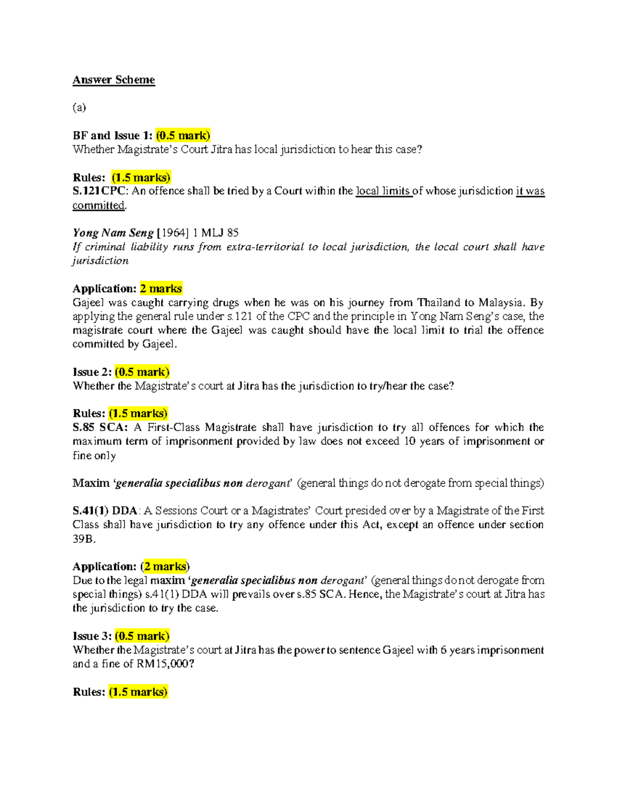 UCP Answer Scheme MT - Answer Scheme (a) BF and Issue 1: (0 mark ...