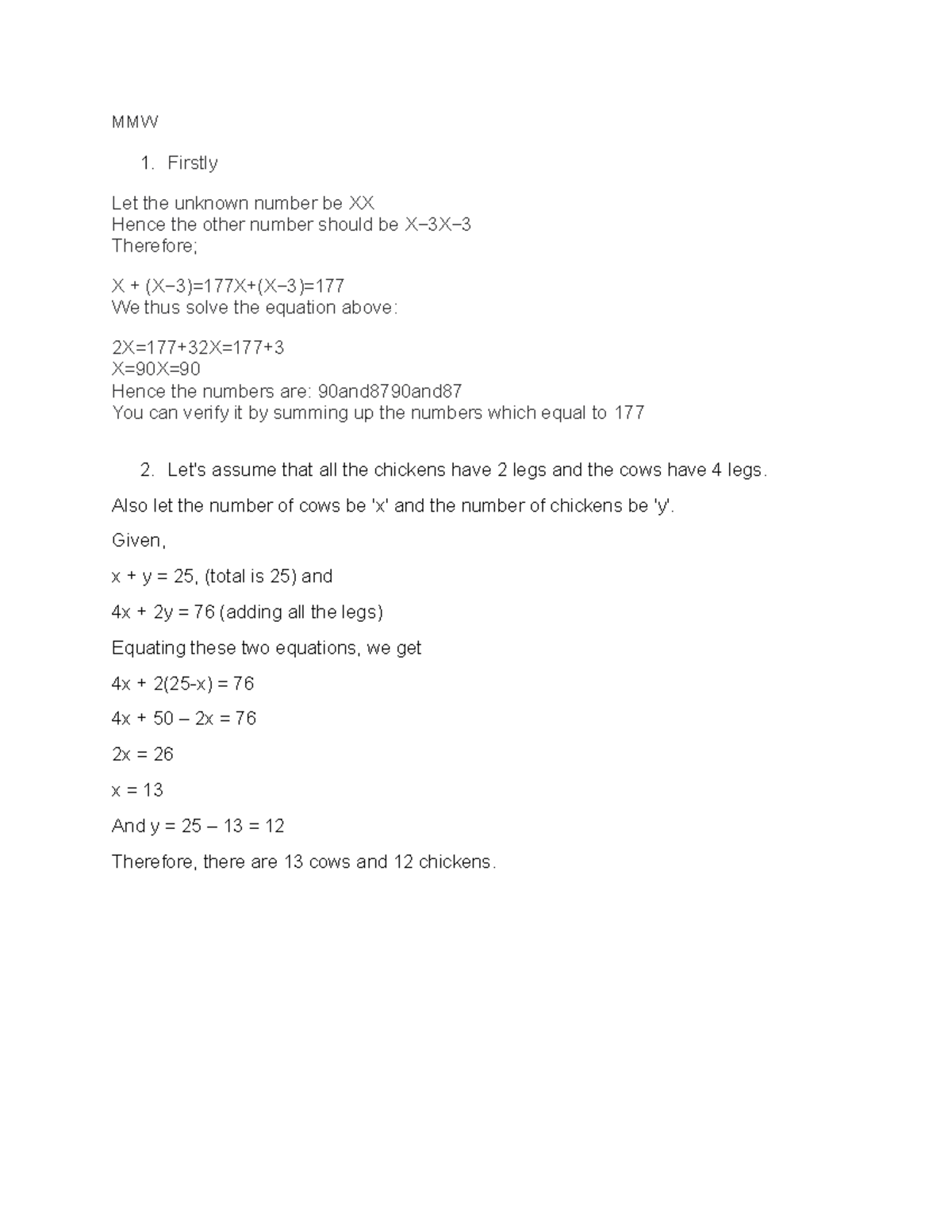 Mmw - 1. Firstly Let the unknown number be XX Hence the other number ...
