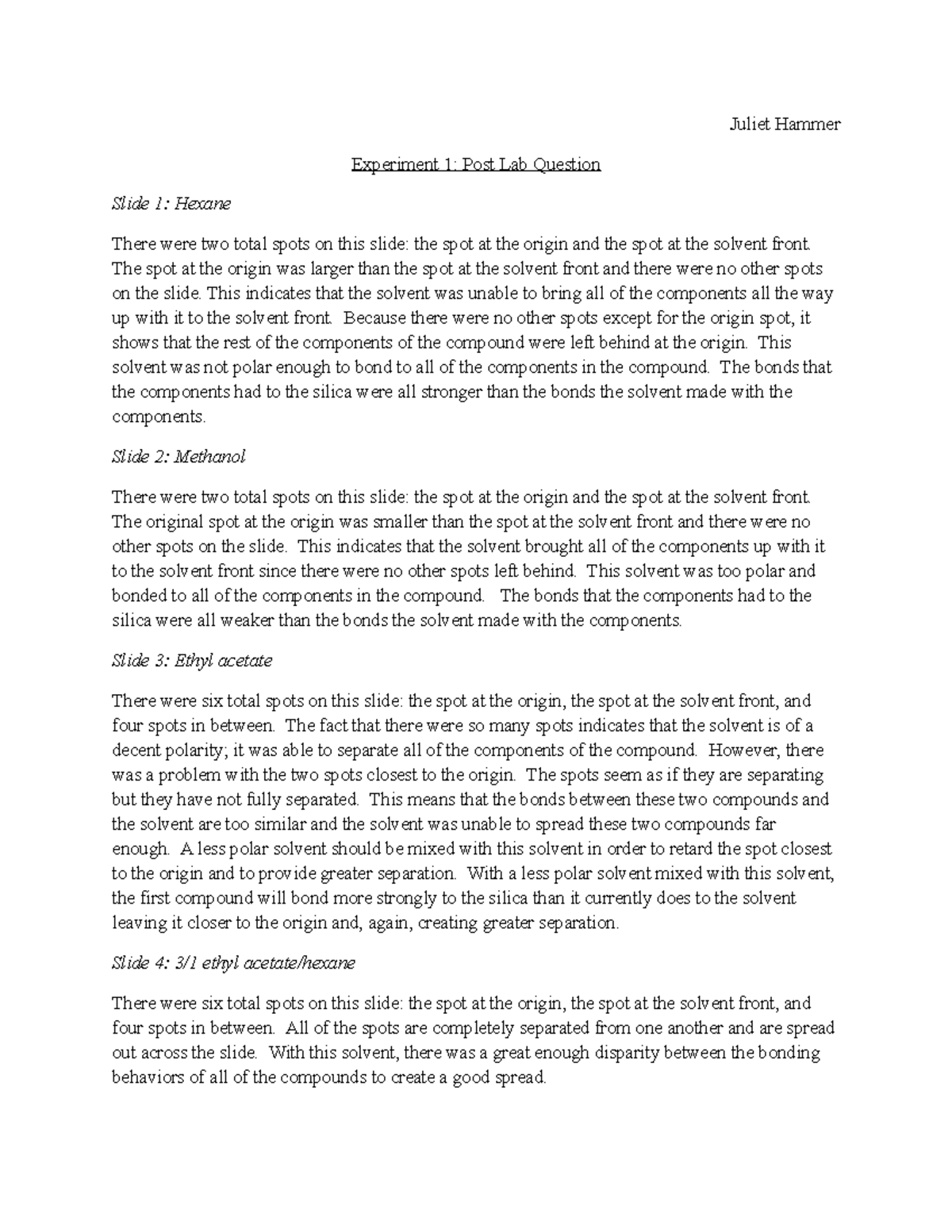 Experiment 1 Post Lab - expt 1 post lab - Juliet Hammer Experiment 1: Post Lab Question Slide 1 ...