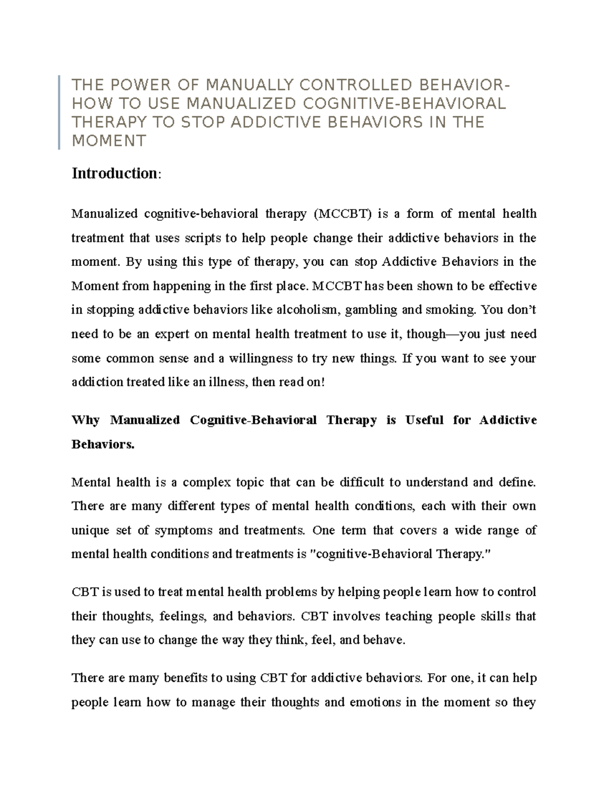 THE Power OF Manually Controlled Behavior- HOW TO USE Manualized ...