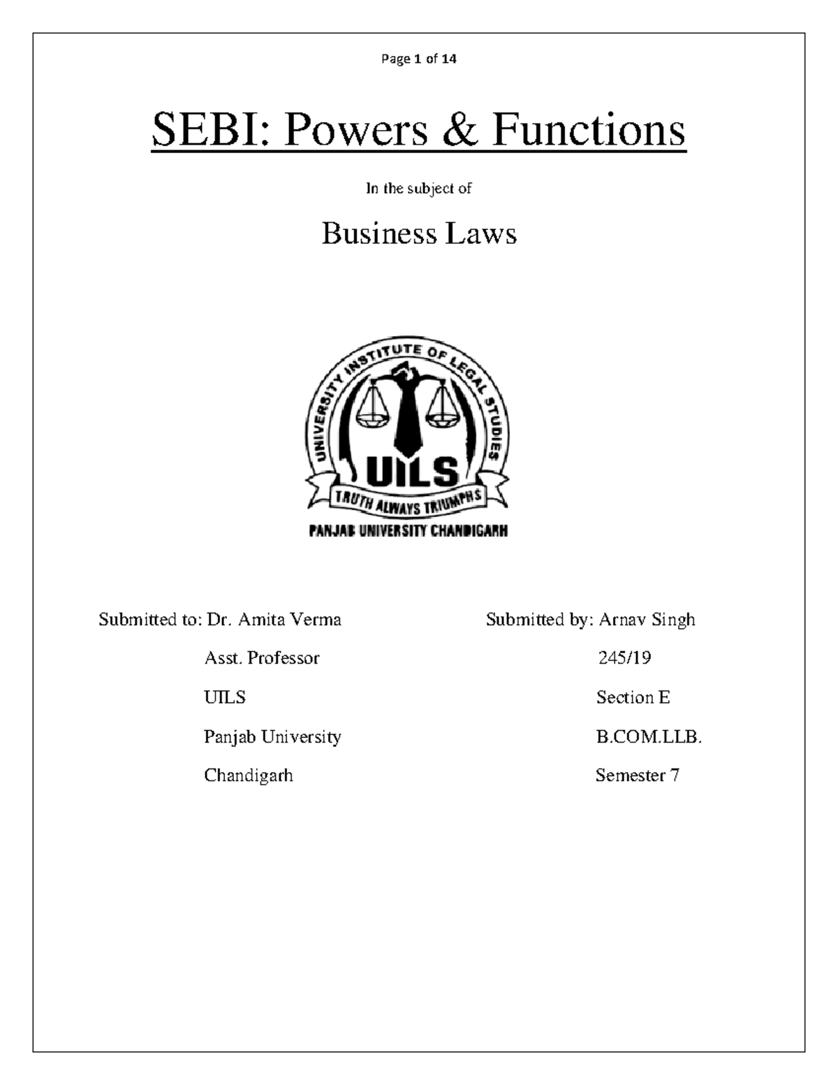 Arnav 245 (sebi) - sebi and its structuring - SEBI: Powers & Functions ...