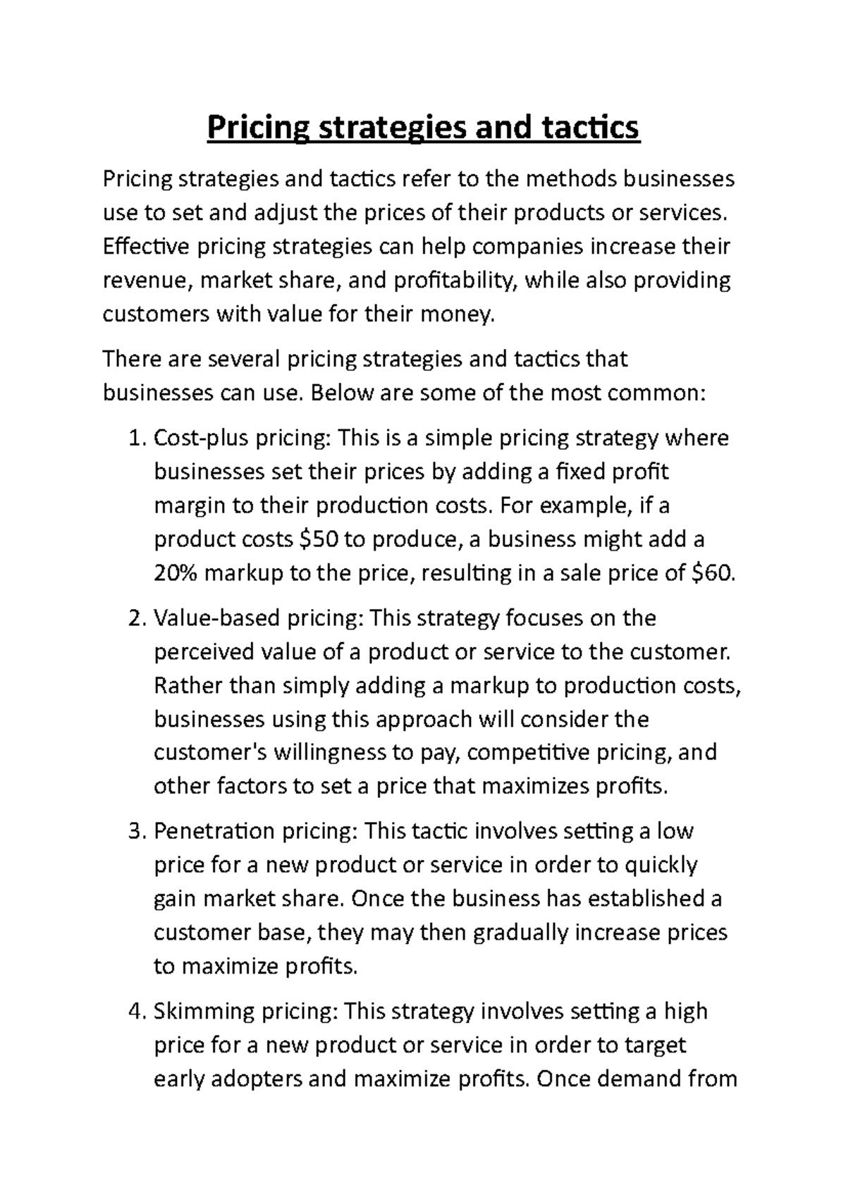 Pricing strategies and tactics - Pricing strategies and tactics Pricing ...