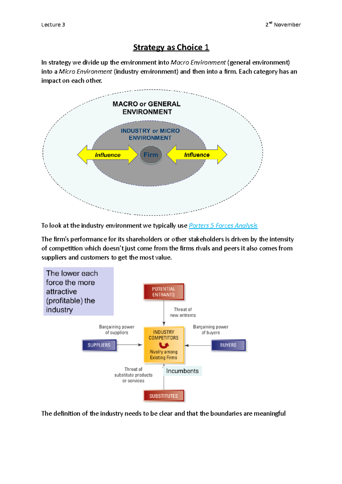 3. Strategy as Choice 1 - Lecture notes 3 - Strategy as Choice 1 In ...
