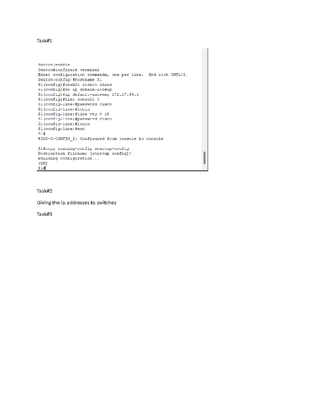 LAB 5 - Computer science - Task# Task# Giving the ip addresses to ...