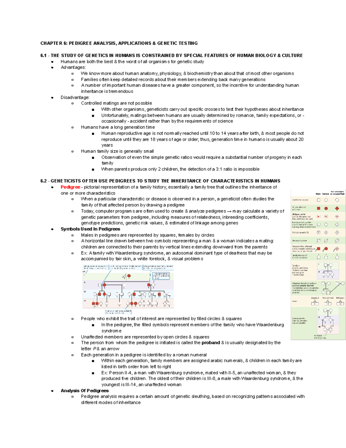 PCB 3063 Chp 6 Notes - CHAPTER 6: PEDIGREE ANALYSIS, APPLICATIONS ...