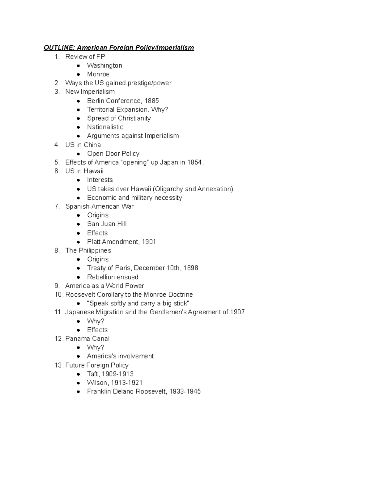 Outline American Foreign Policy Imperialism - OUTLINE: American Foreign ...