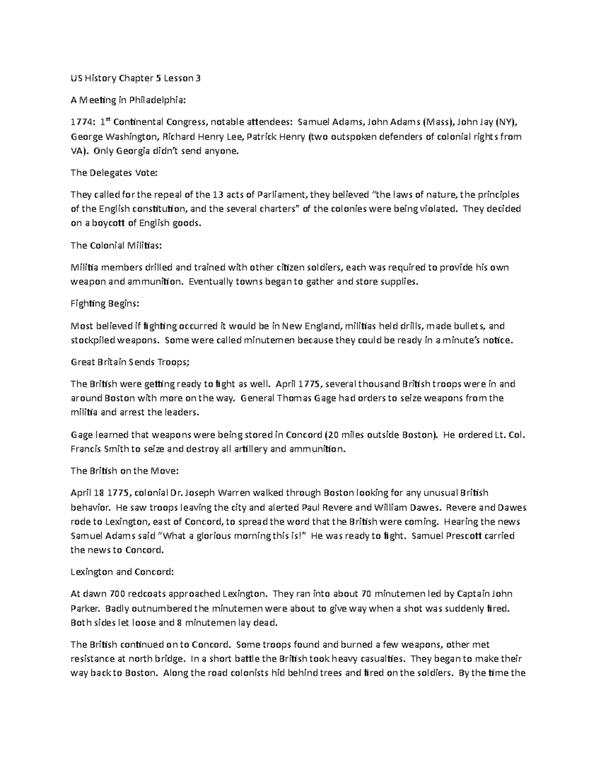 Us history chapter 5 lesson 3 - US History Chapter 5 Lesson 3 A Meeting ...