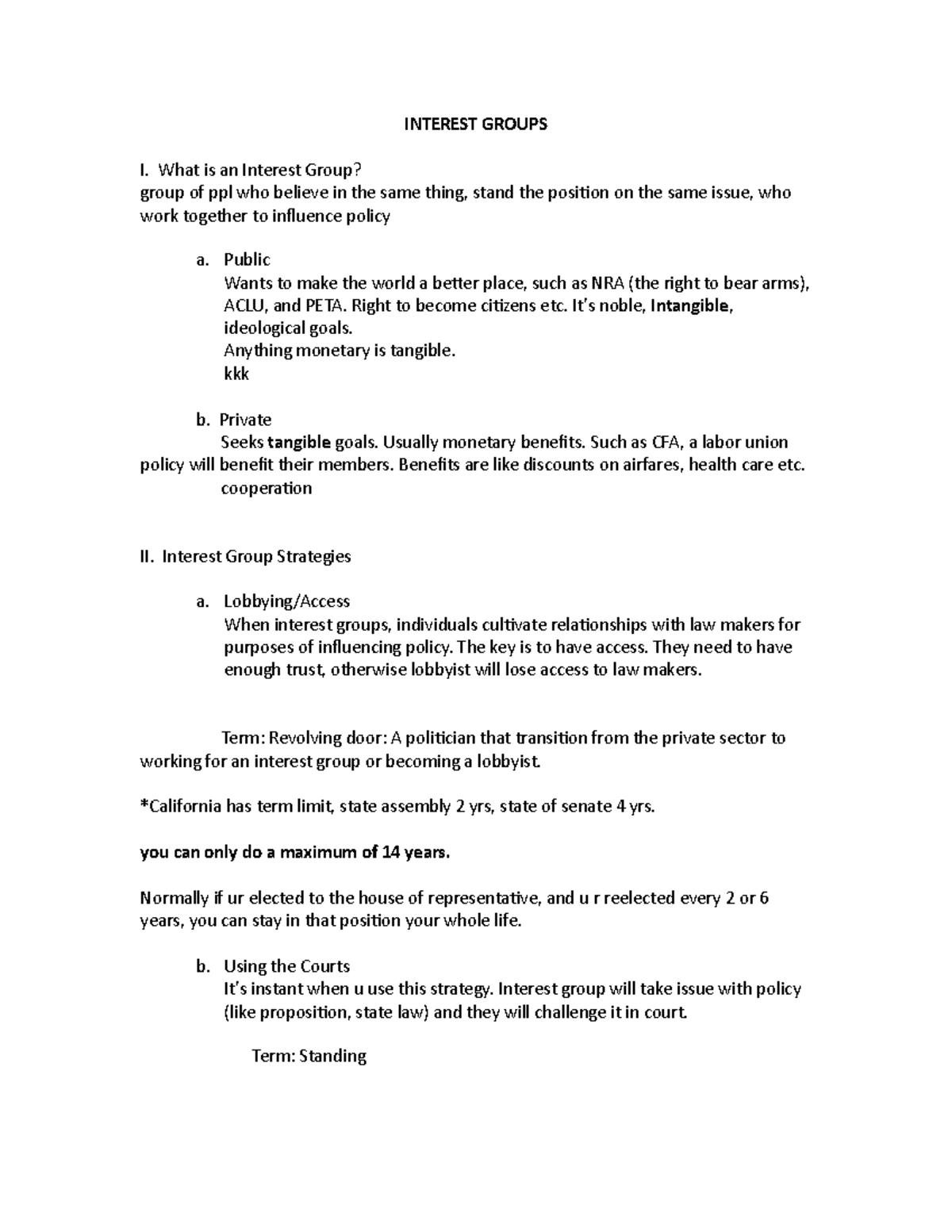 IGs - study guide - INTEREST GROUPS I. What is an Interest Group? group ...