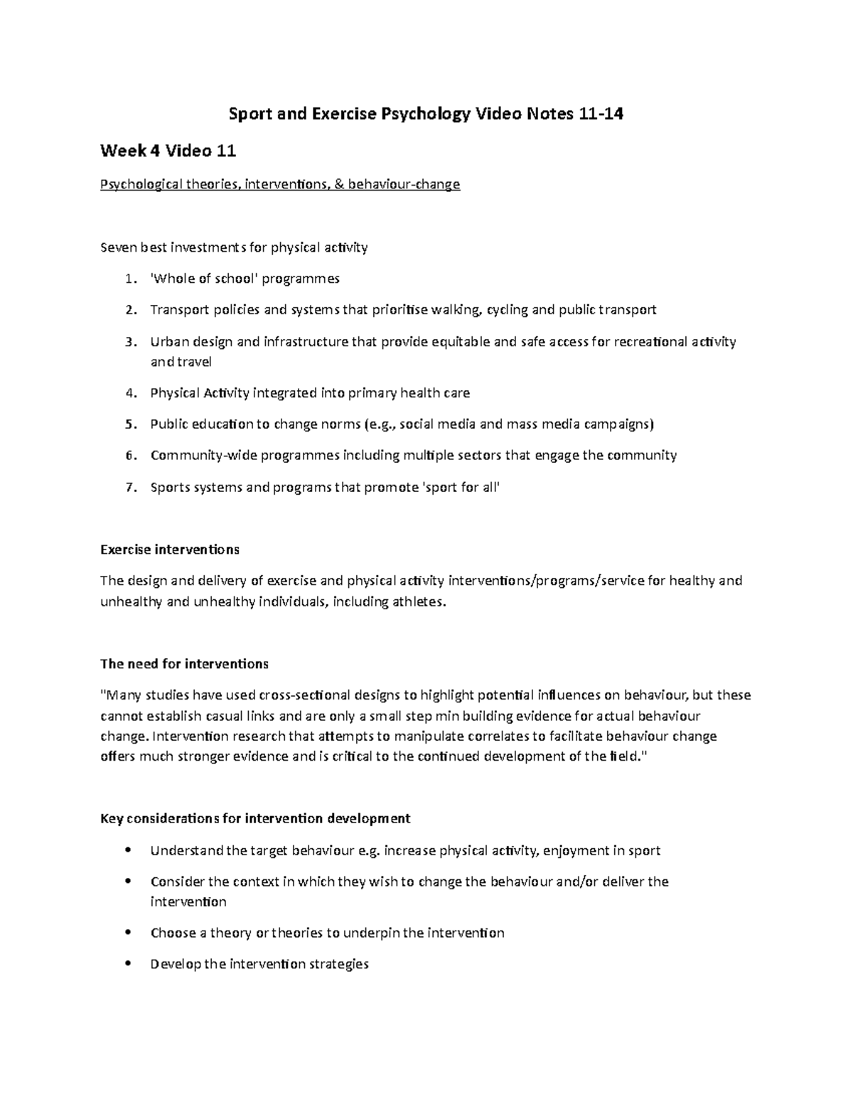 Sport and Exercise Psychology Video Notes 11-14 - , social media and ...