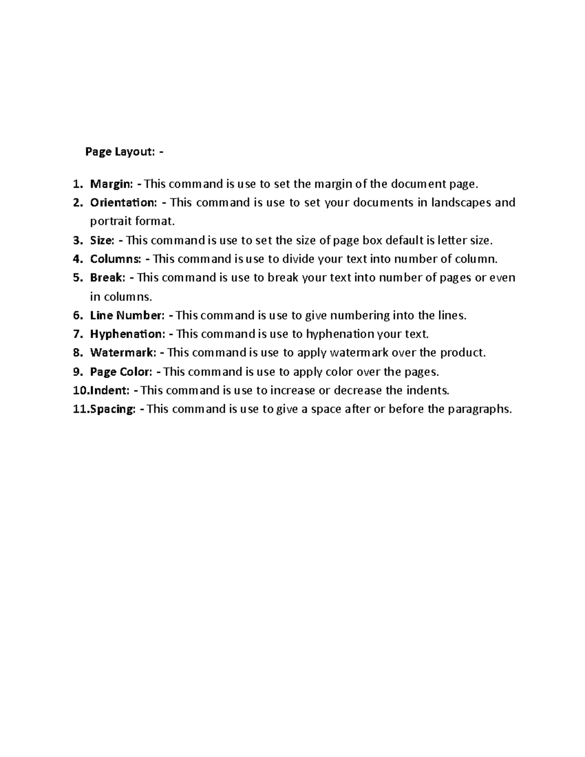 Day 8 Page Layout - ms word notes - Page Layout: - Margin: - This ...
