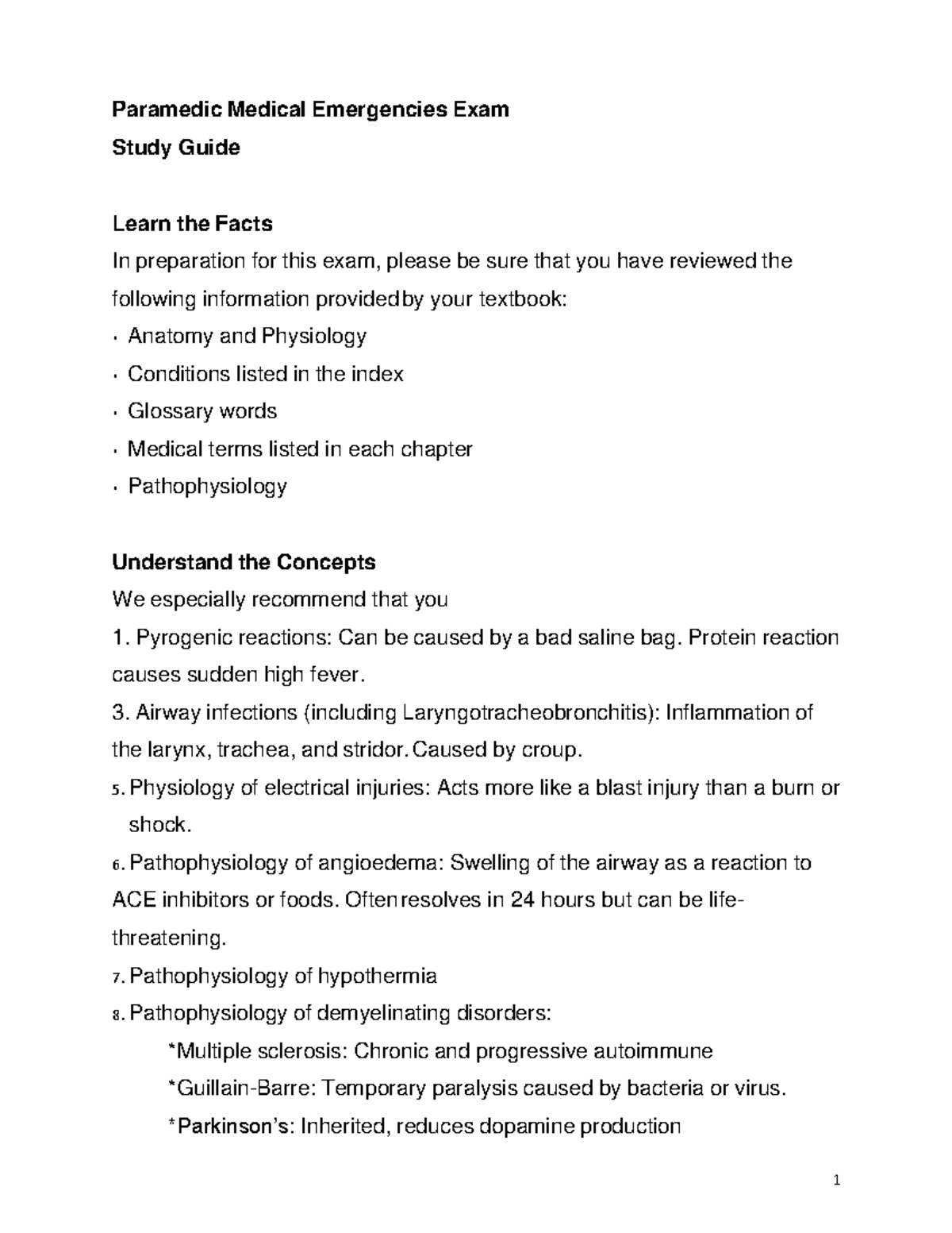 Paramedic Medical Emergencies Exam - 1 Paramedic Medical Emergencies ...