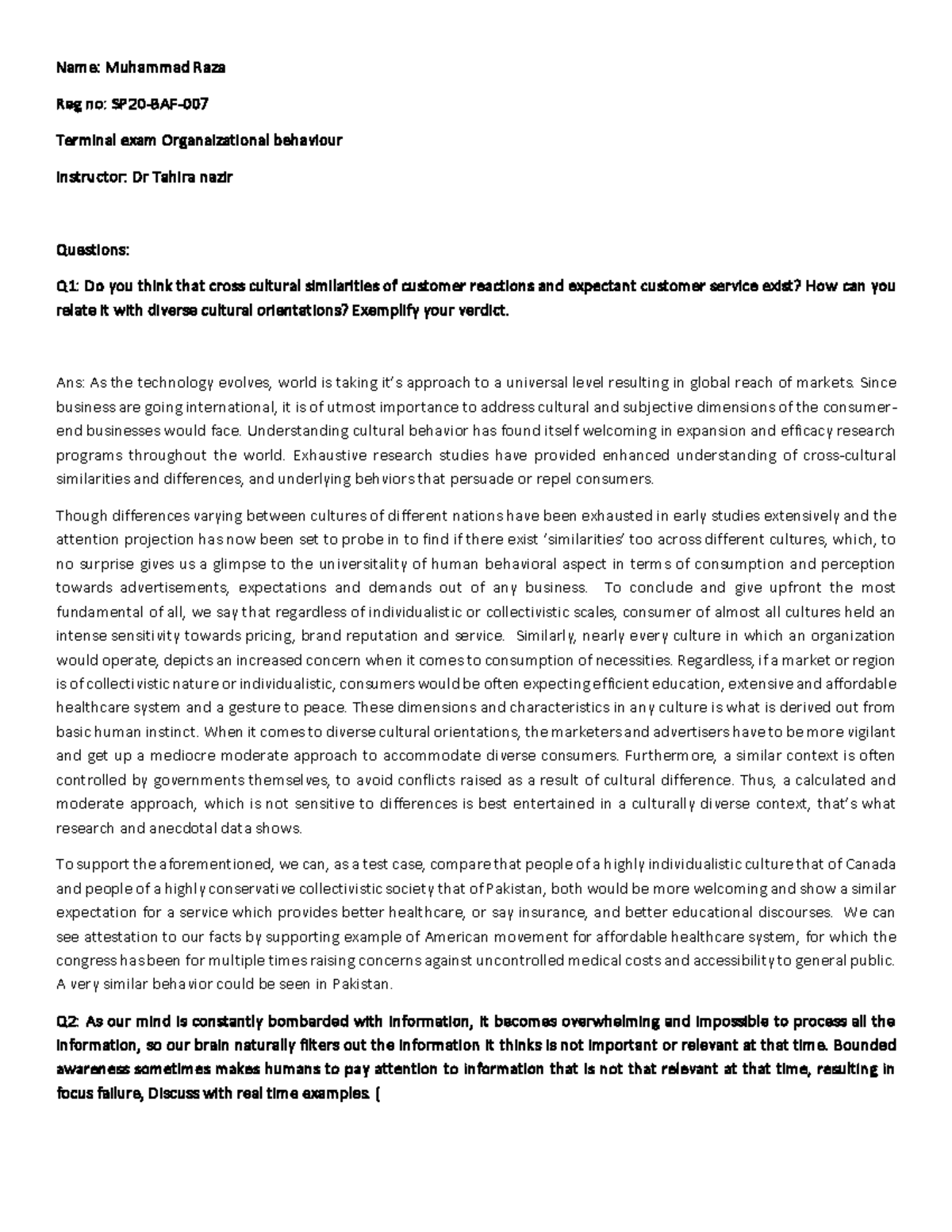 OB terminal SP20-BAF-007 Muhammad Raza - Name: Muhammad Raza Reg no: SP ...