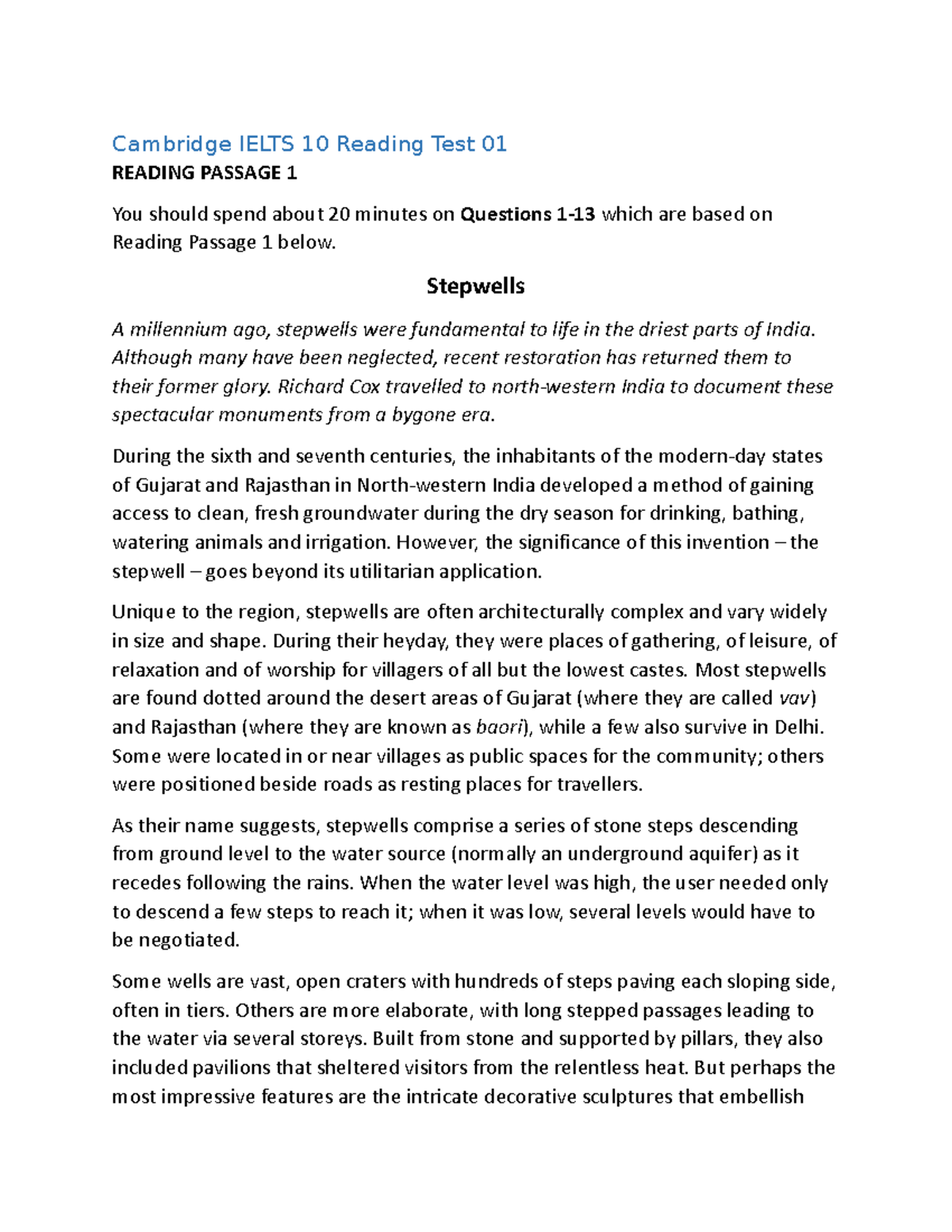 Cambridge Ielts Reading - Cambridge IELTS 10 Reading Test 01 READING ...