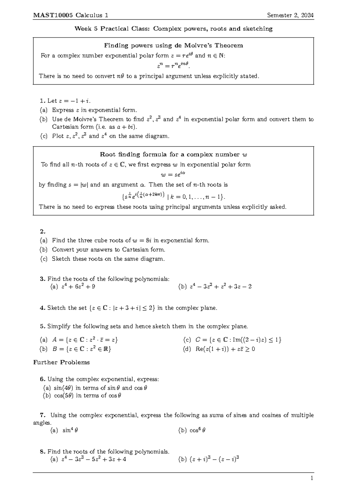 W5-Ques - Workshop 5 questions, week 5 - MAST10005 Calculus 1 Semester ...