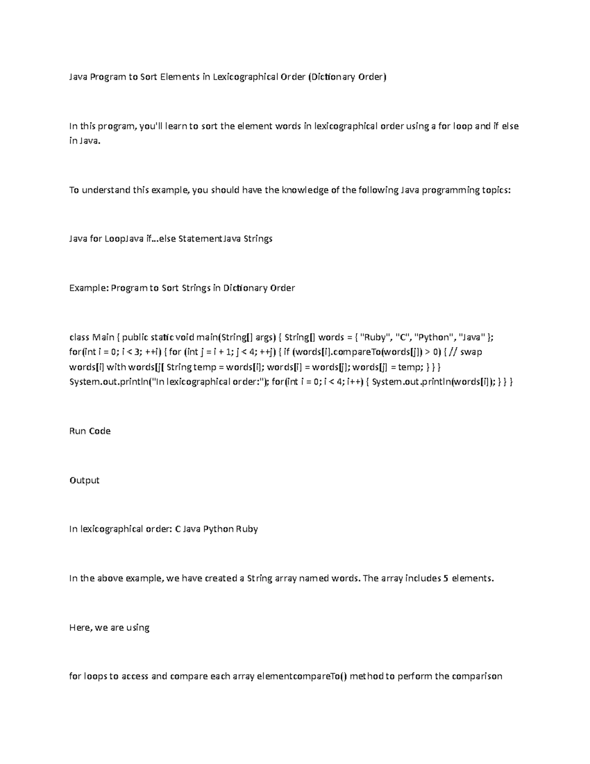 Java Program 51 - Assignment - Java Program to Sort Elements in Lexicographical Order ...