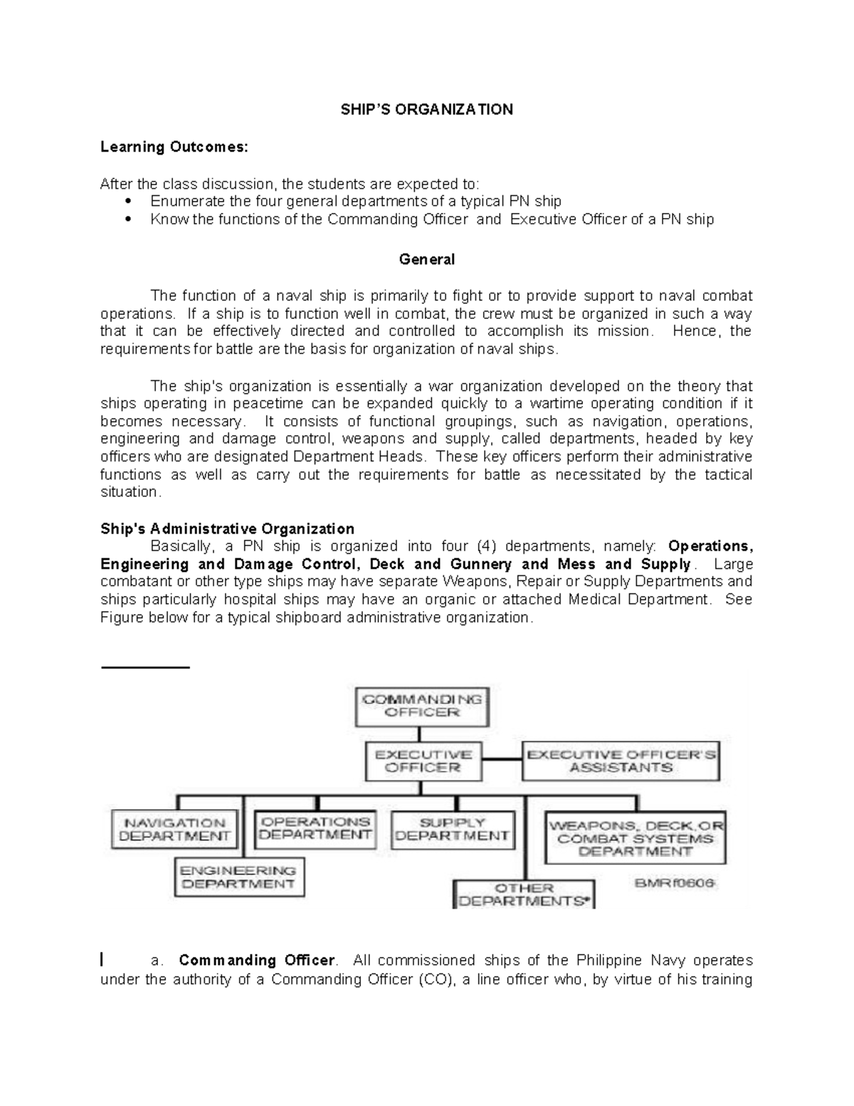 Ships- Organization - For NSTP 1 ROTC lectures - SHIP’S ORGANIZATION ...