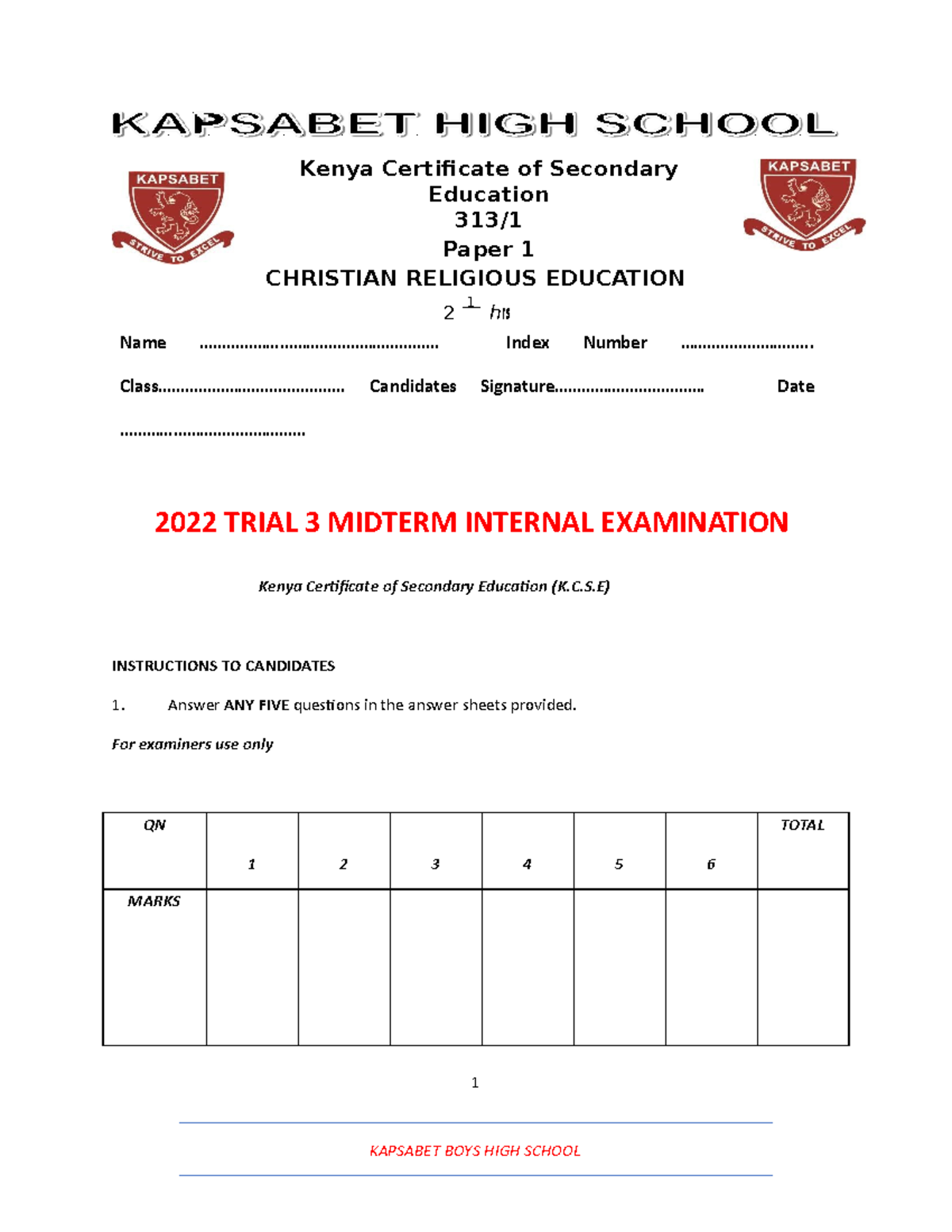 CRE PP1 QS - WEKULO JOSEPH MWASAME - Kenya Certificate of Secondary ...