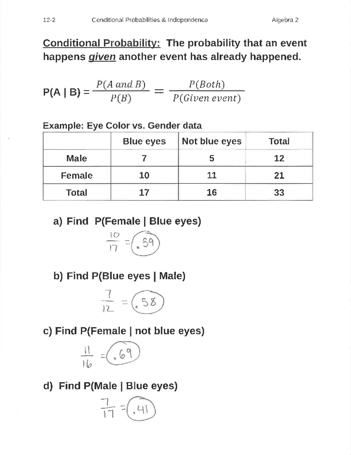 12-2 Filled in Notes - for conditional properties and independence ...