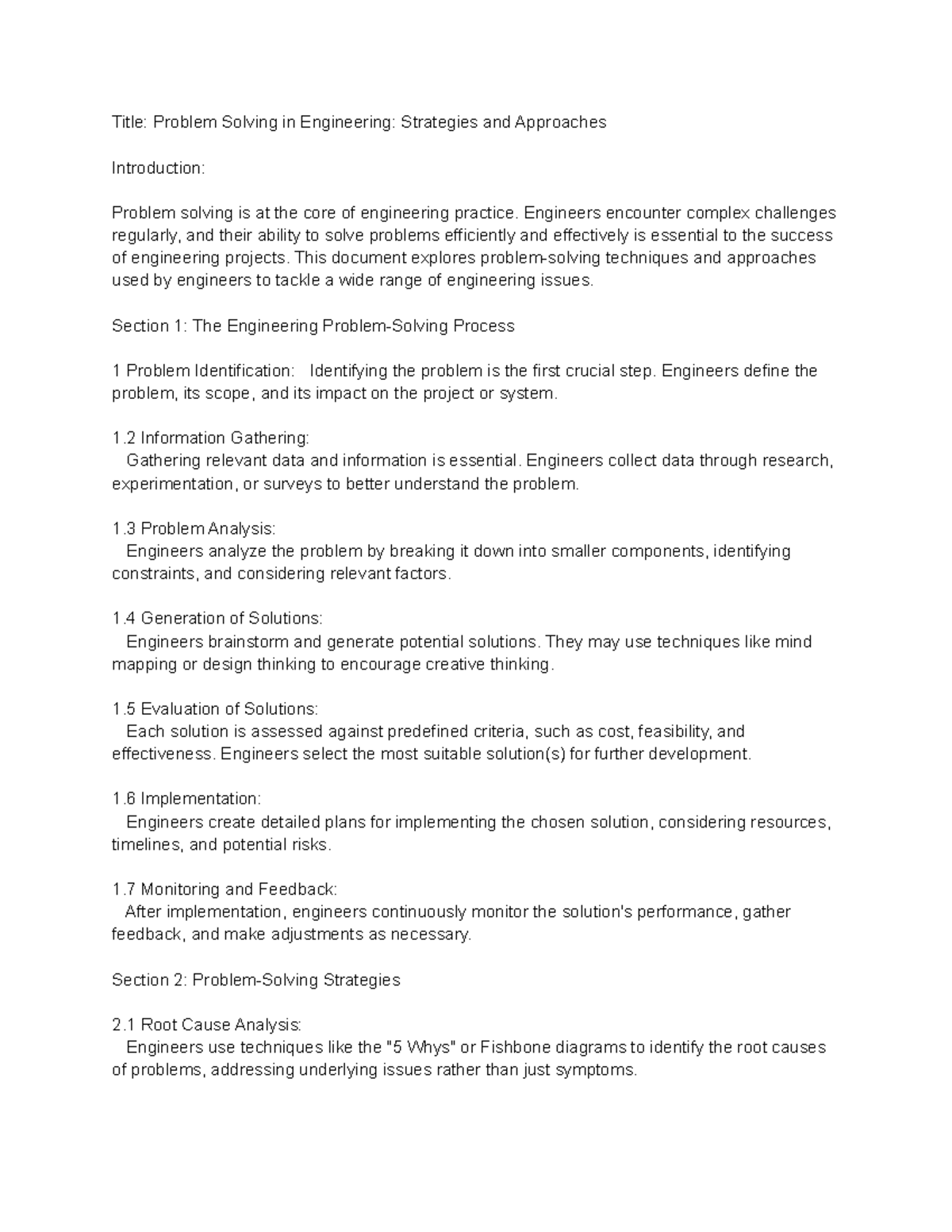 NOTHING IS WORD - Title: Problem Solving in Engineering: Strategies and Approaches Introduction ...