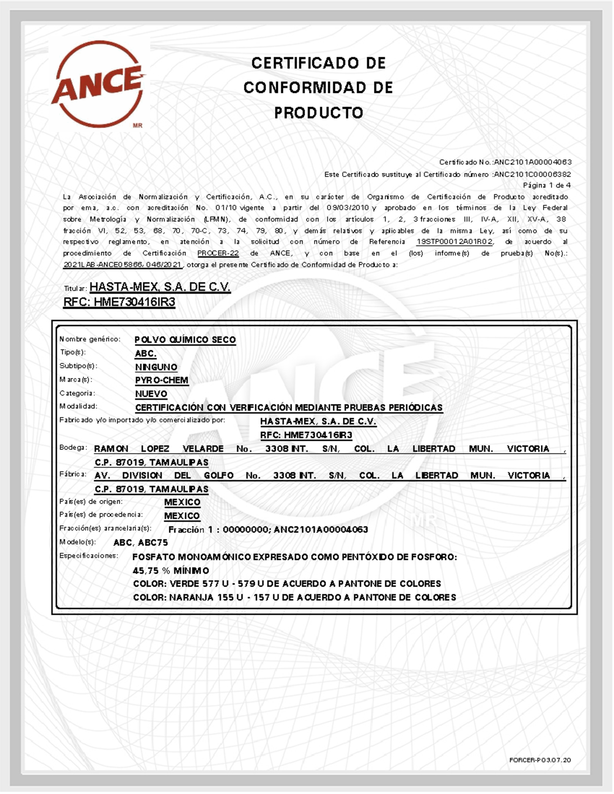 Certificado Kidde Polvo Quimico Seco Verde-Naranja 2022 Abril - CONFORMIDAD DE PRODUCTO ...