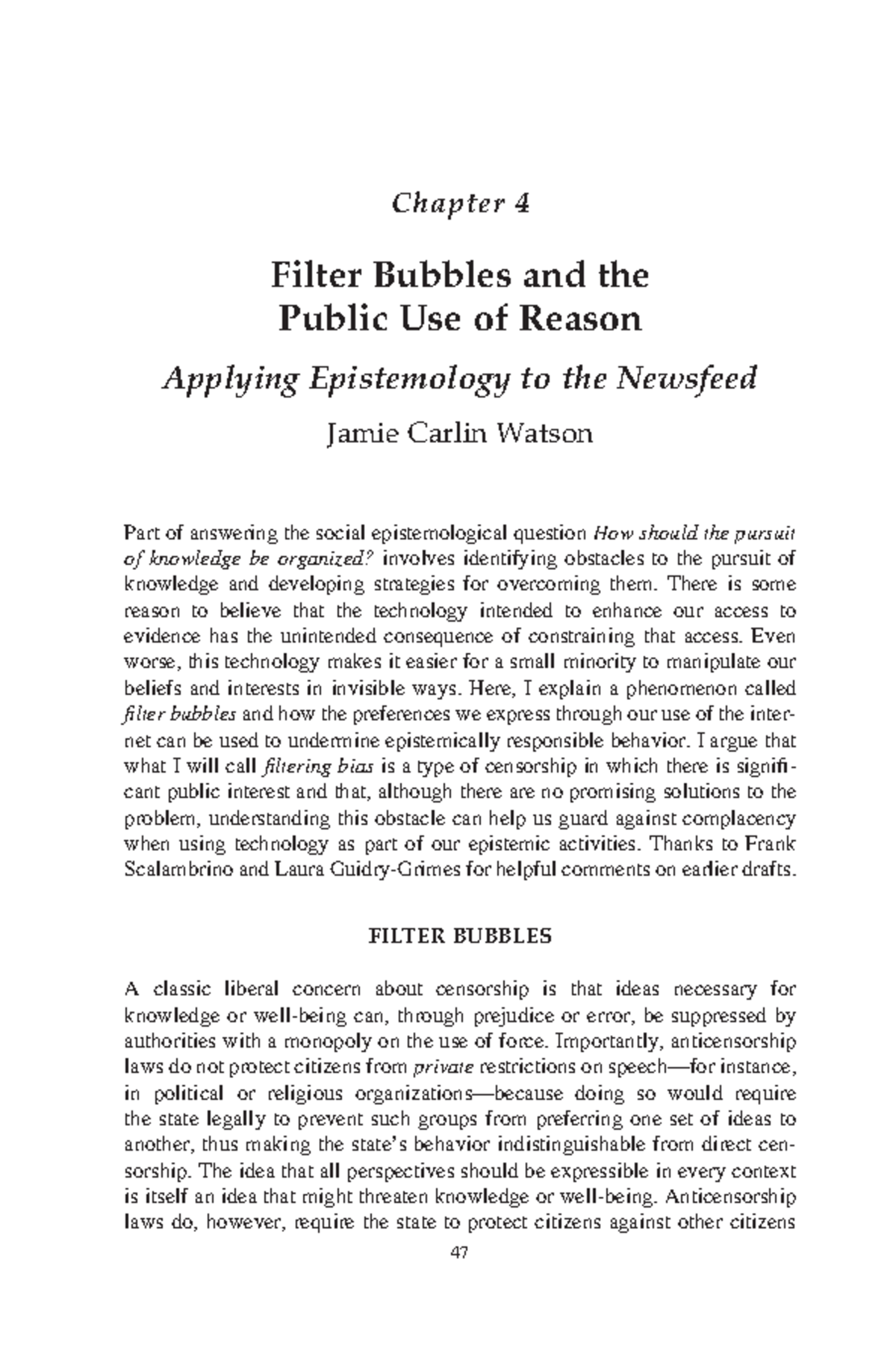 Watson, Jamie Carlin - Filter Bubbles and the Public Use of Reason ...