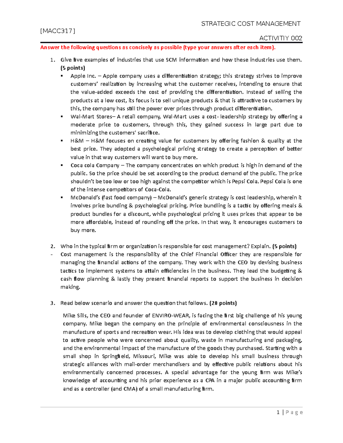 Strategic COST Management [MACC 317] - STRATEGIC COST MANAGEMENT ...