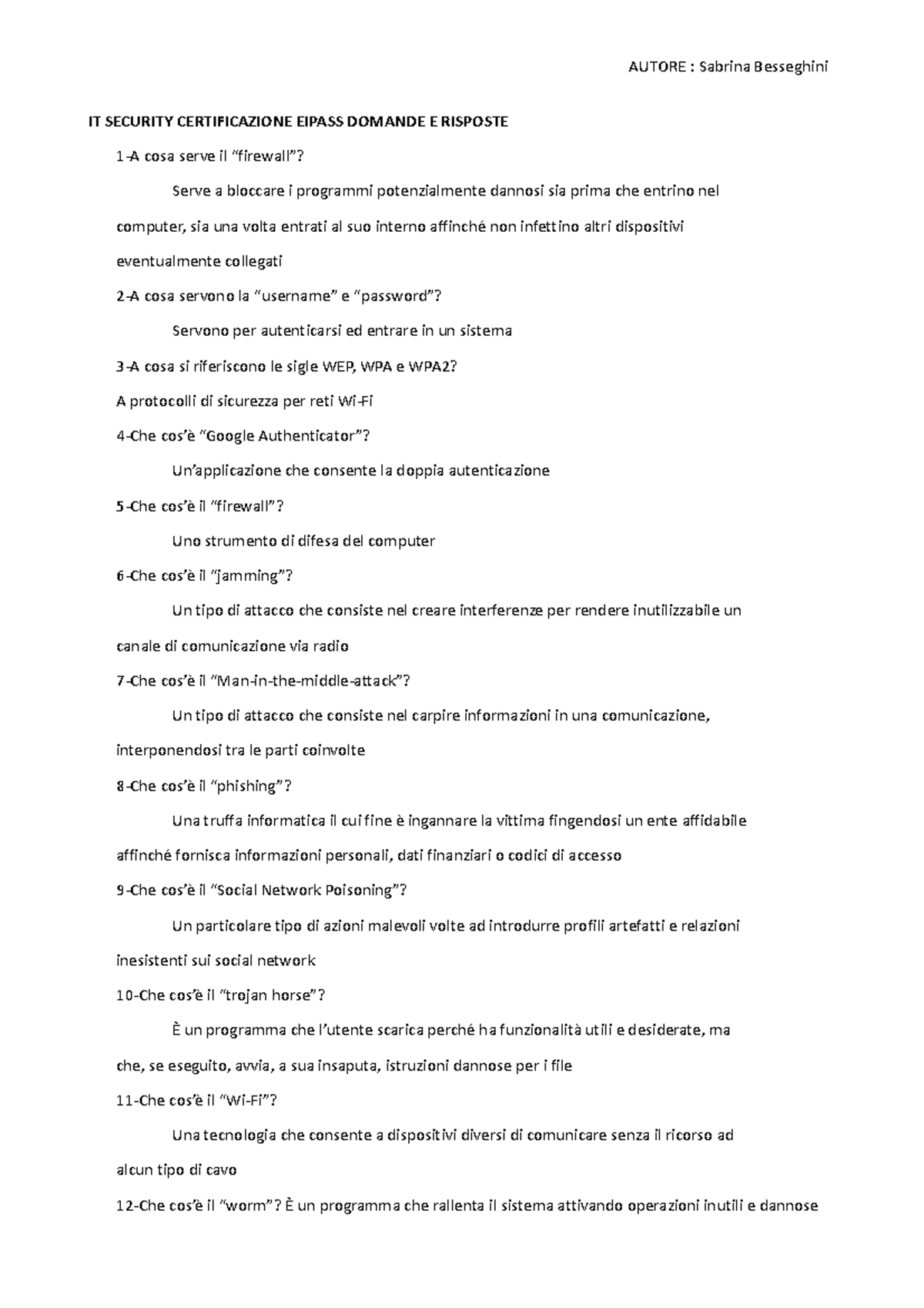 It security certificazione eipass - IT SECURITY CERTIFICAZIONE EIPASS DOMANDE E RISPOSTE 1-A ...