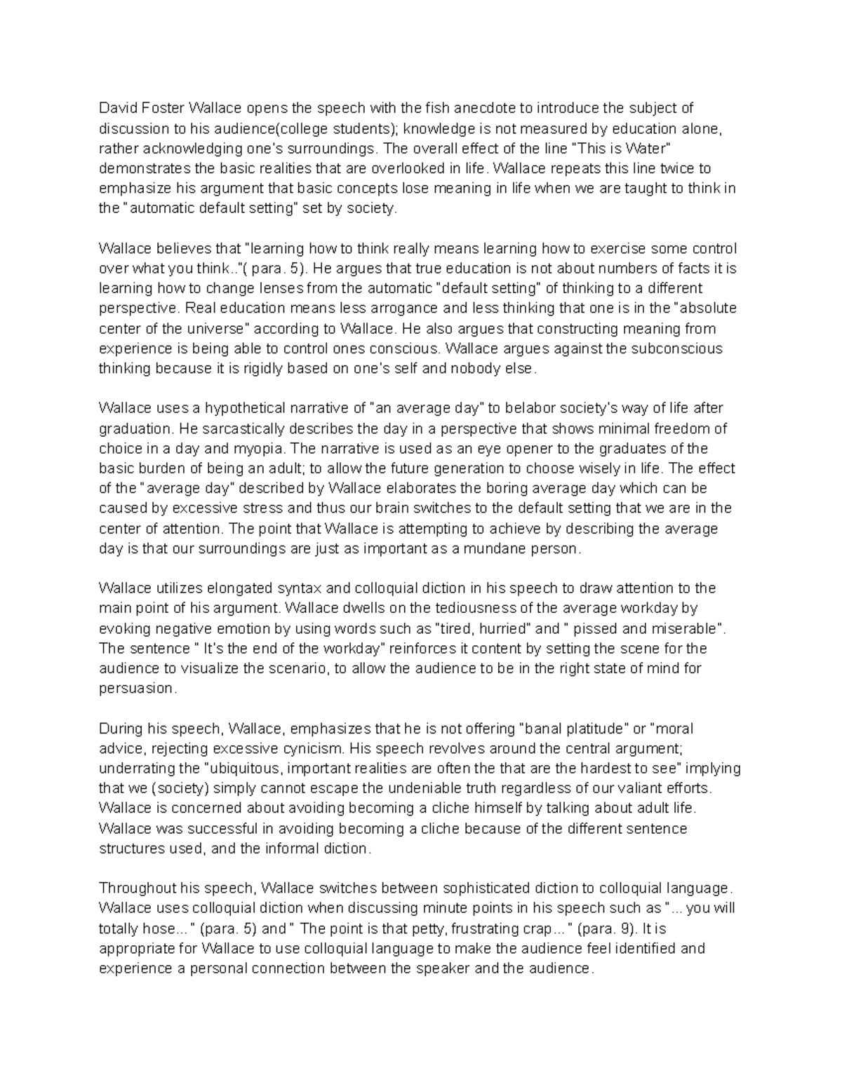 Critical Analysis of David Foster Wallace's Speech 'This Is Water ...
