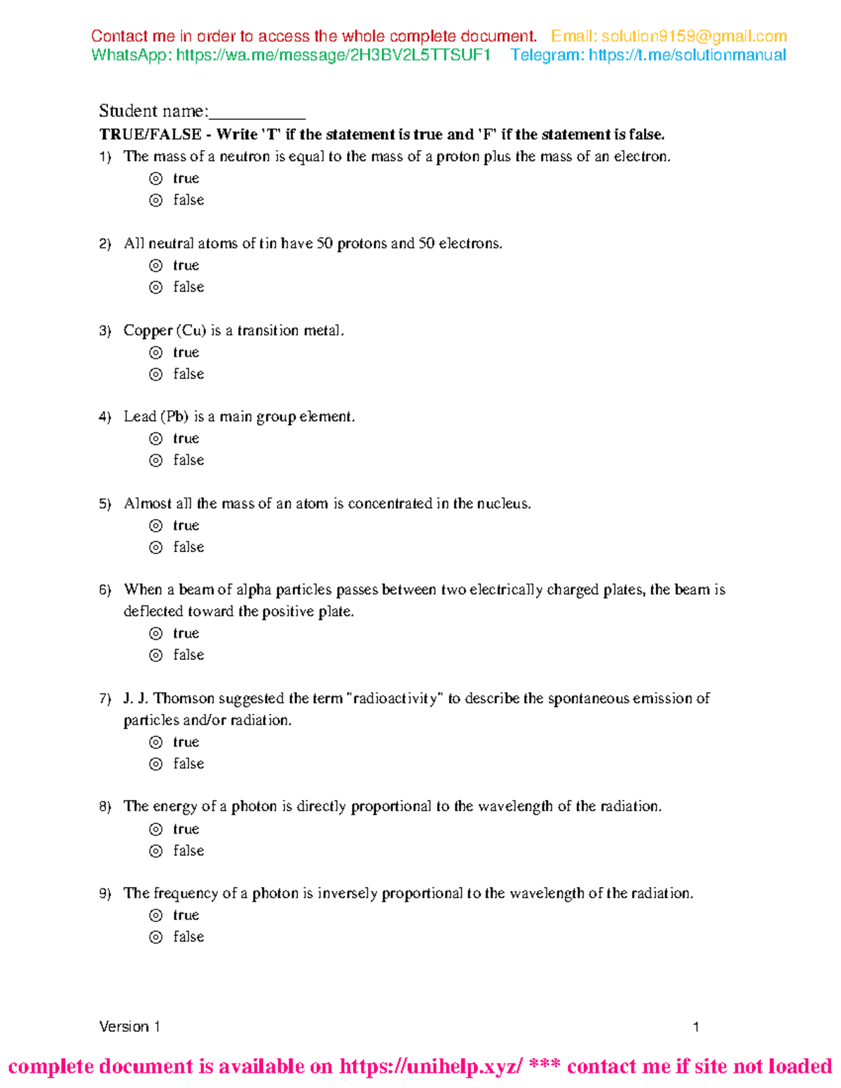 Sample for Test Bank Chemistry Atoms First 4th Edition by Burdge ...