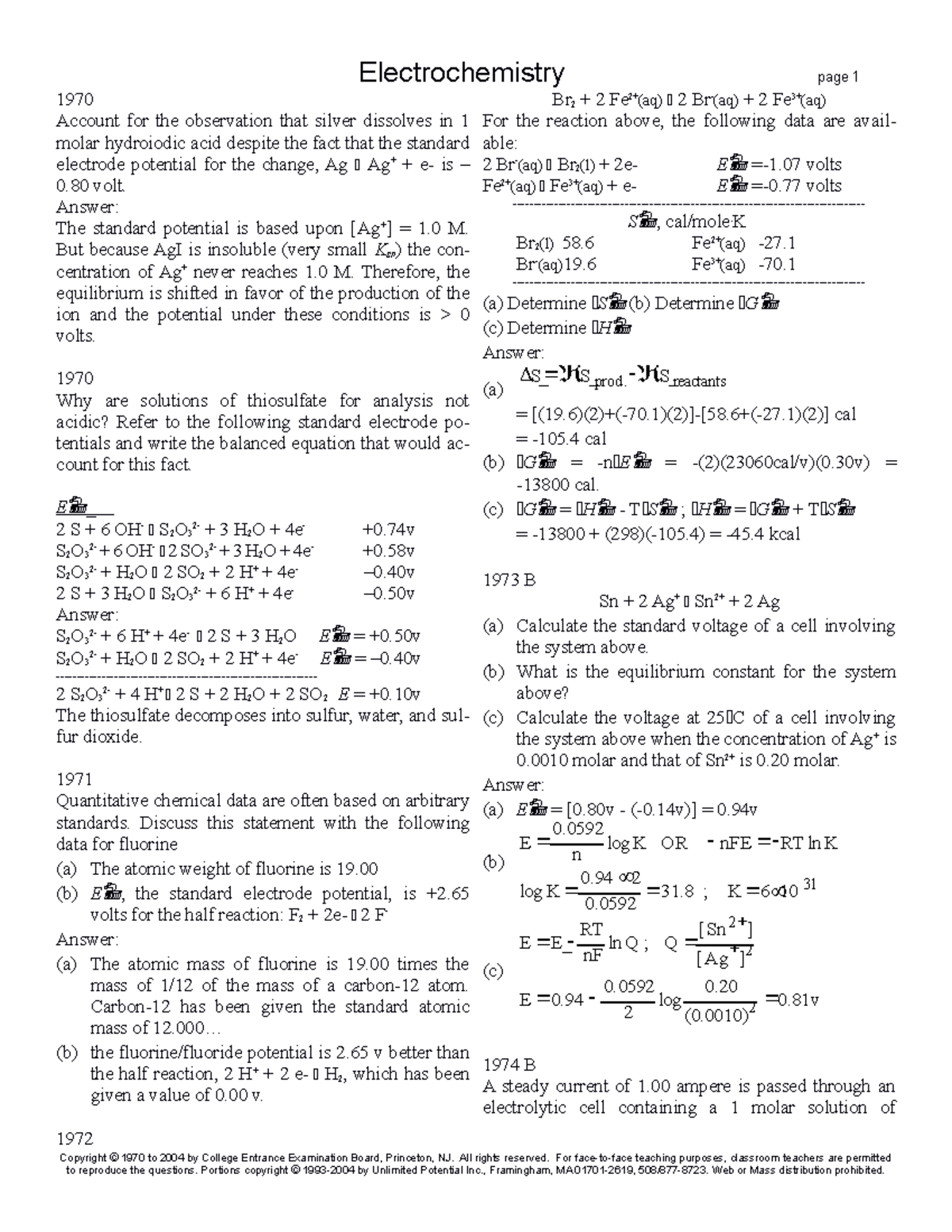 Electrochemistry - good easy notes - 1970 Account for the observation ...