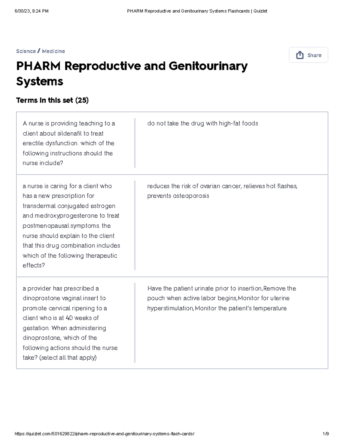 Pharm Reproductive and Genitourinary Systems Flashcards Quizlet - PHARM ...