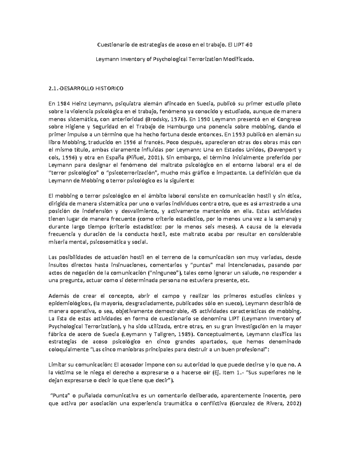 08 Cuestionario LIPT 60 - Cuestionario de estrategias de acoso en el trabajo. El LIPT- Leymann ...
