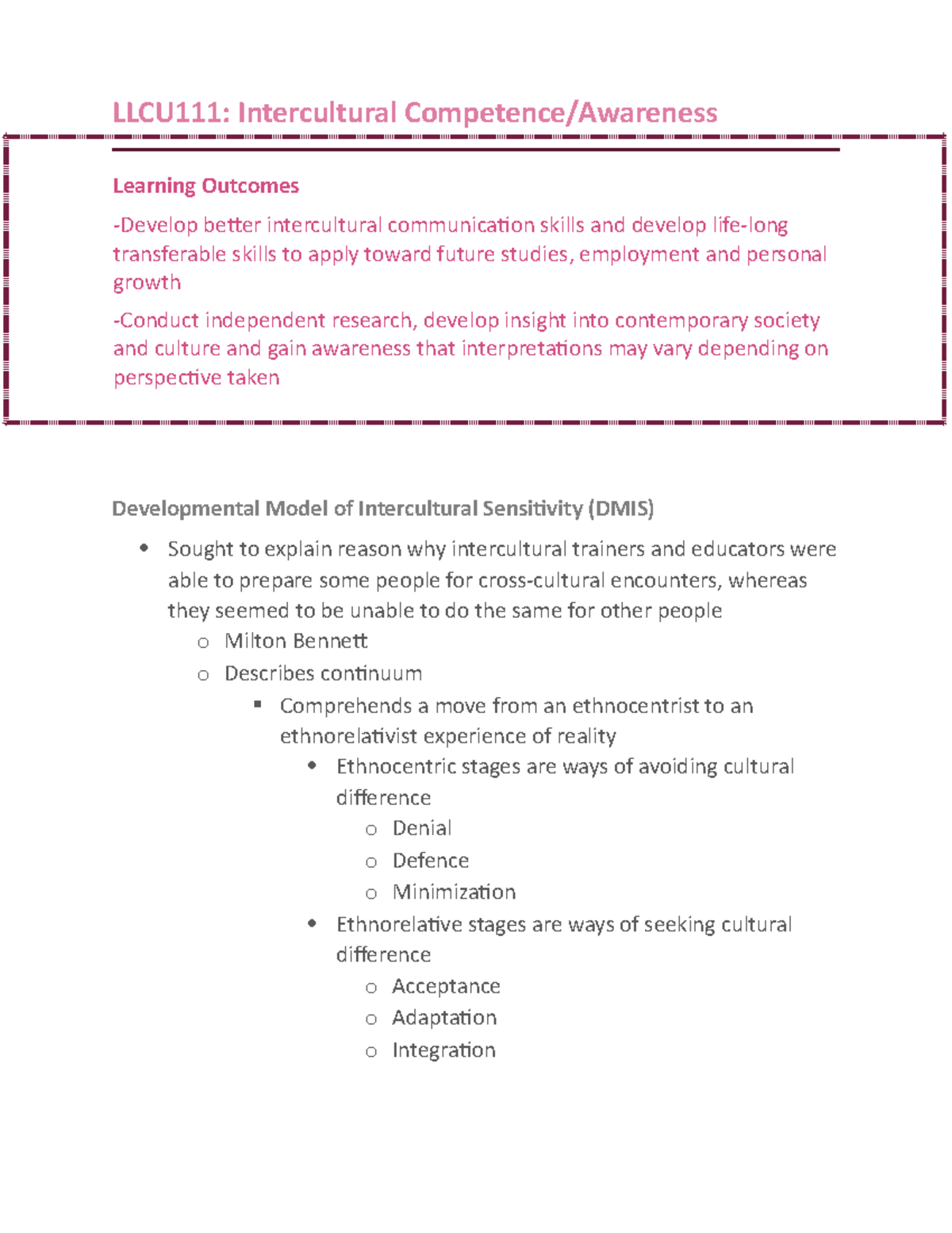 Week 8 Intercultural Competence and Awareness - LLCU111: Intercultural ...