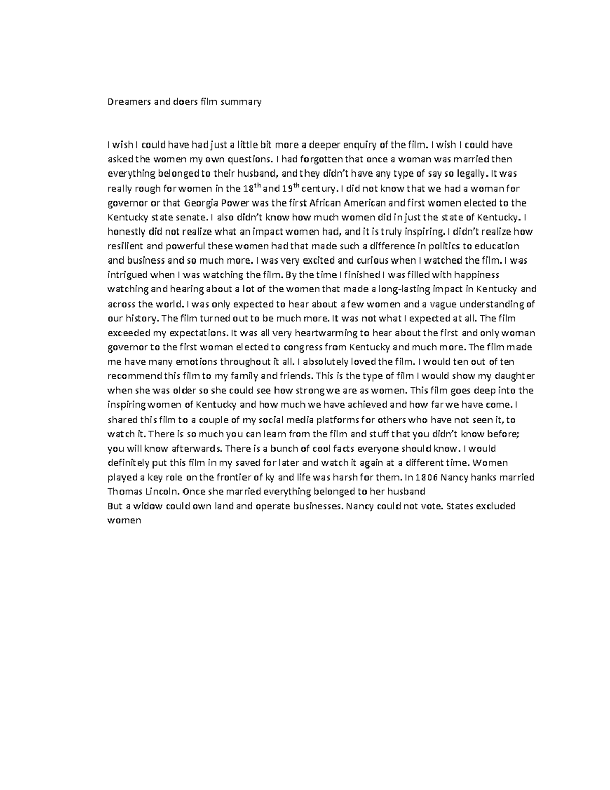 His 264 dreamers and doers film summary - Dreamers and doers film ...