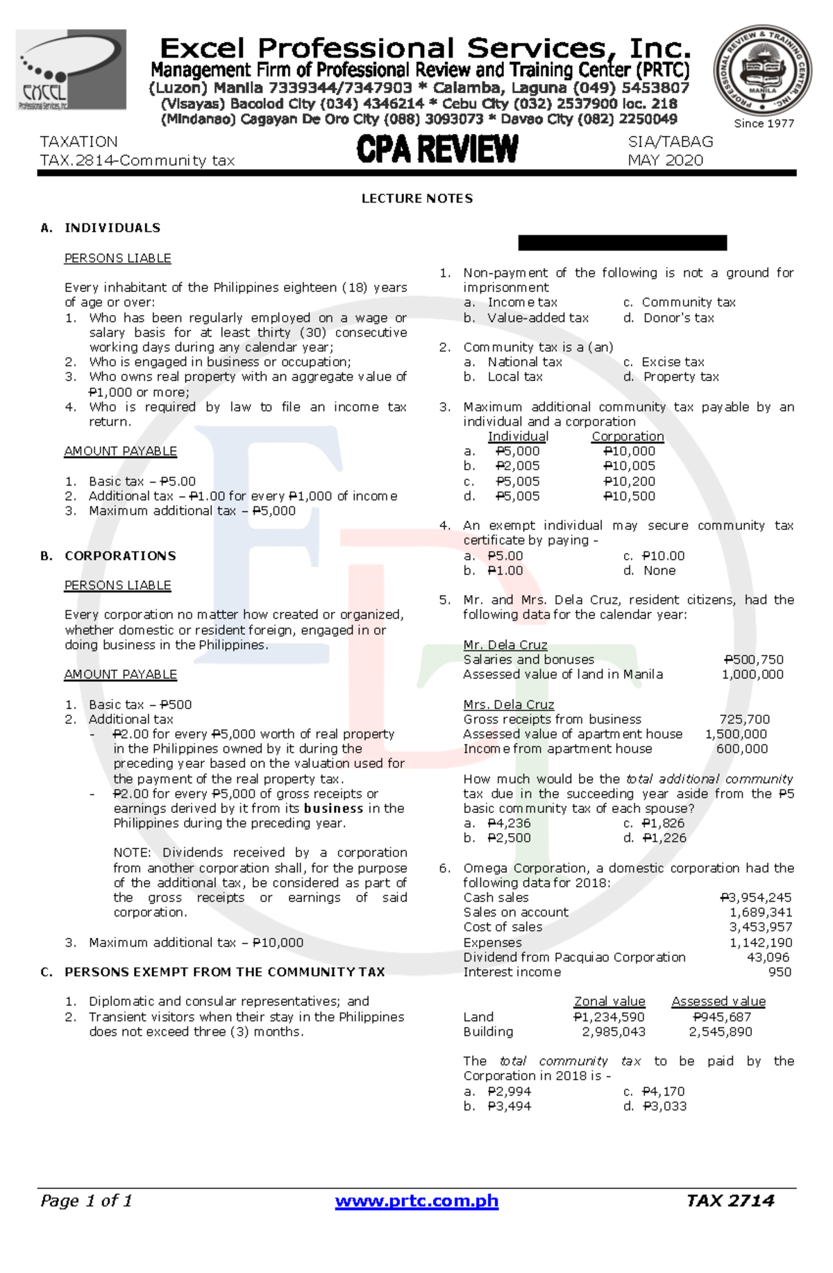 TAX.2814 Community Taxes - Page 1 of 1 prtc.com TAX 2714 TAXATION SIA ...