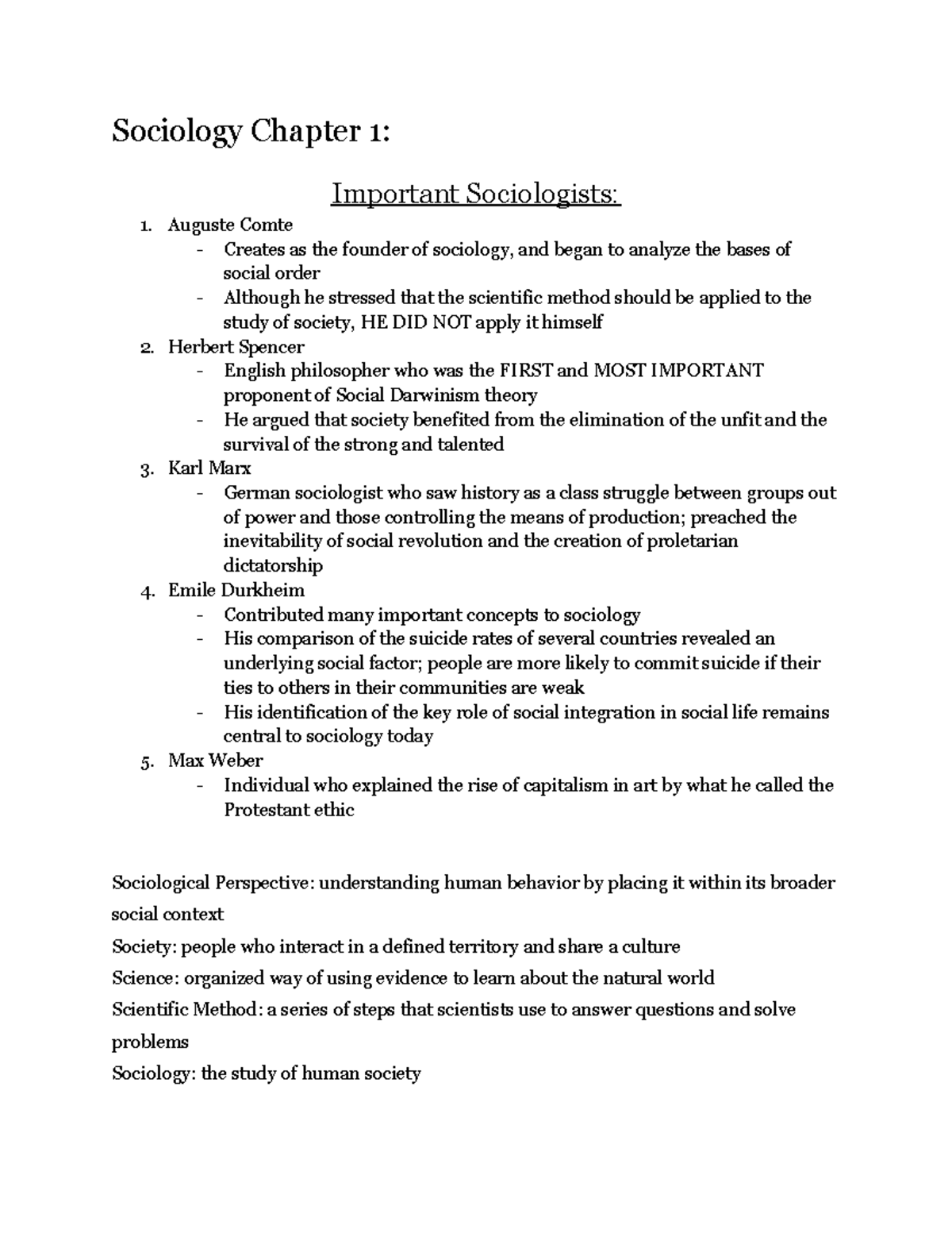 Henslin Notes Chapter 1 - Sociology Chapter 1: 1. Auguste Comte ...