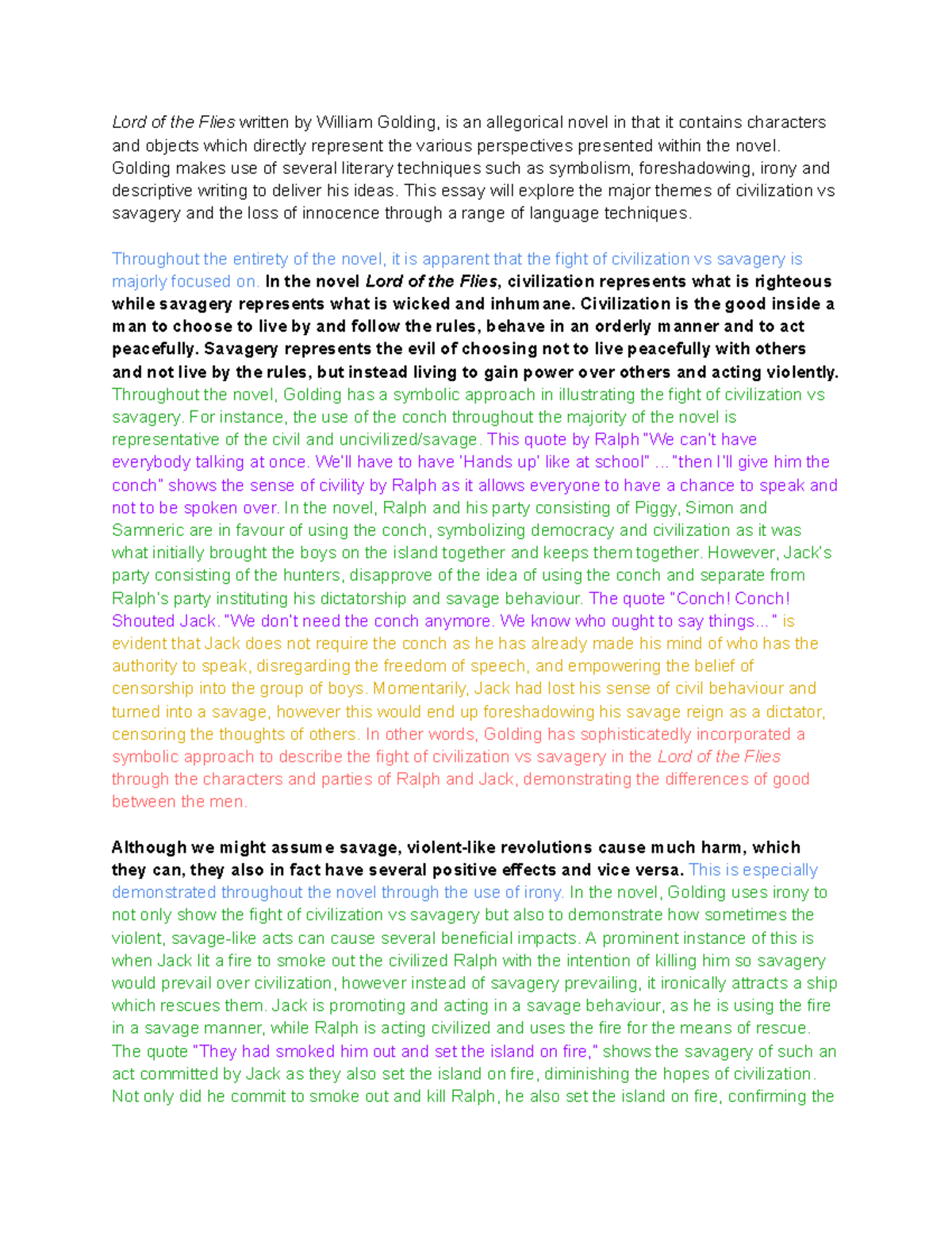 Lord of the flies essay - Lord of the Flies written by William Golding ...