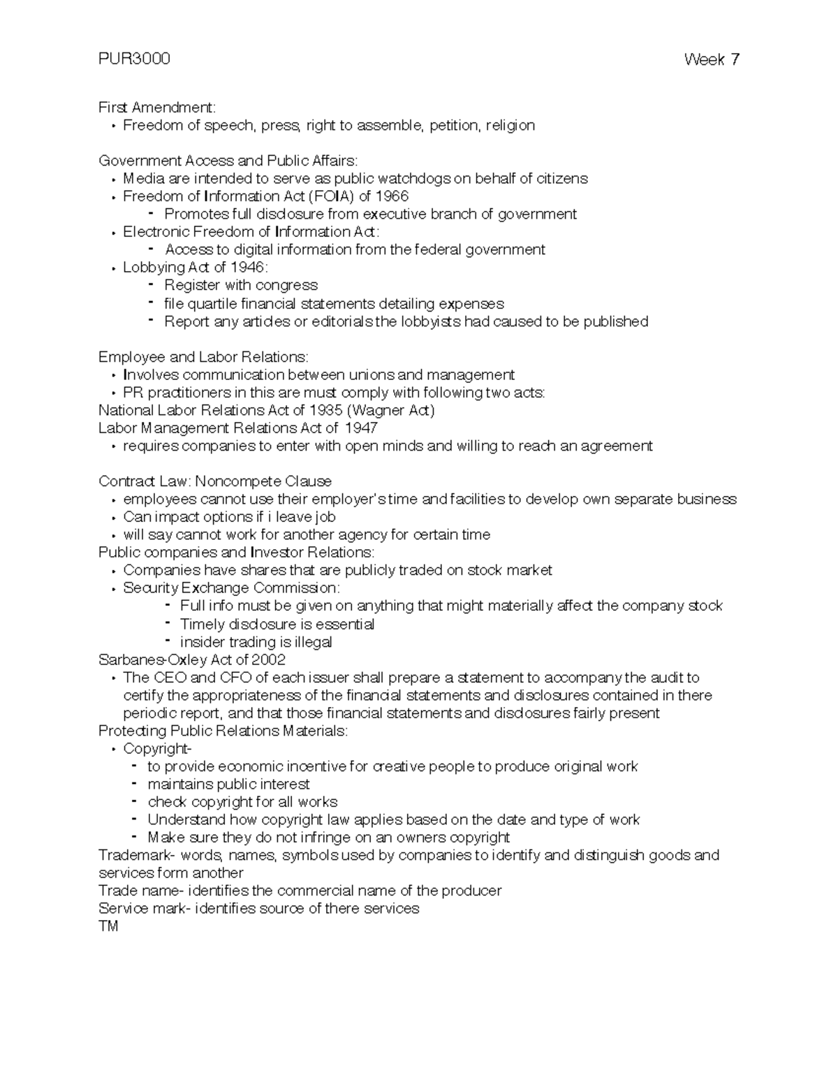 Lecture Notes 2/22/18 - Week 7 First Amendment: Freedom of speech ...